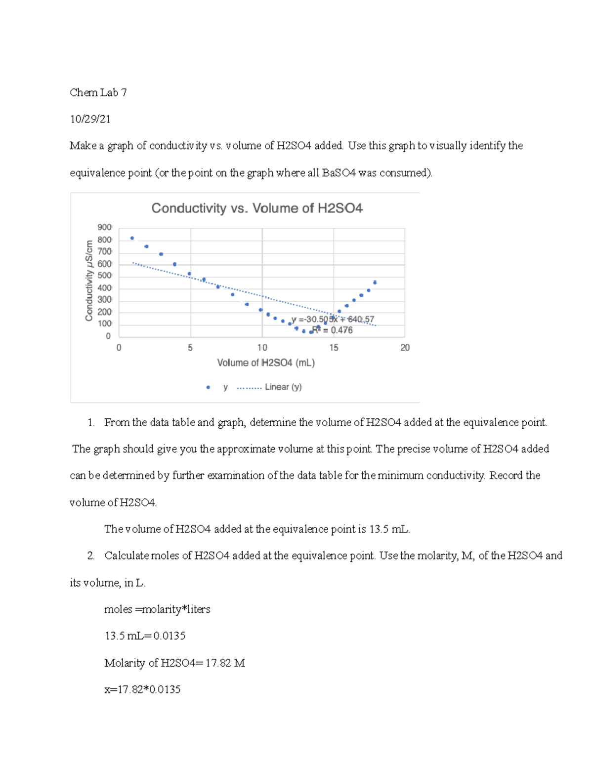 Chem Lab 7 - notes for chemistry class - Chem Lab 7 10/29/ Make a graph ...