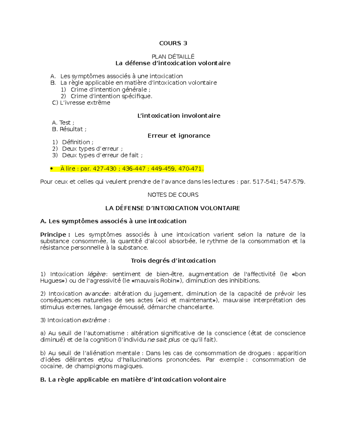 Cours 3 1505 - DRT1505 Hugues Parent - COURS 3 PLAN DÉTAILLÉ La défense ...
