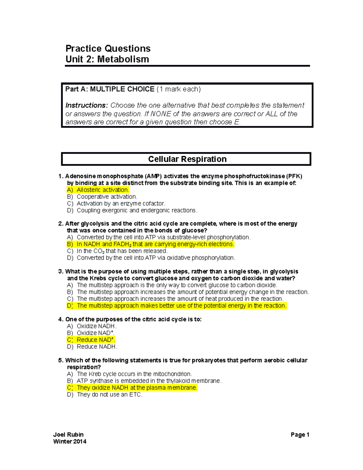 BZE Practice Questions metabolism-photosynthesis (Answers) - Practice ...