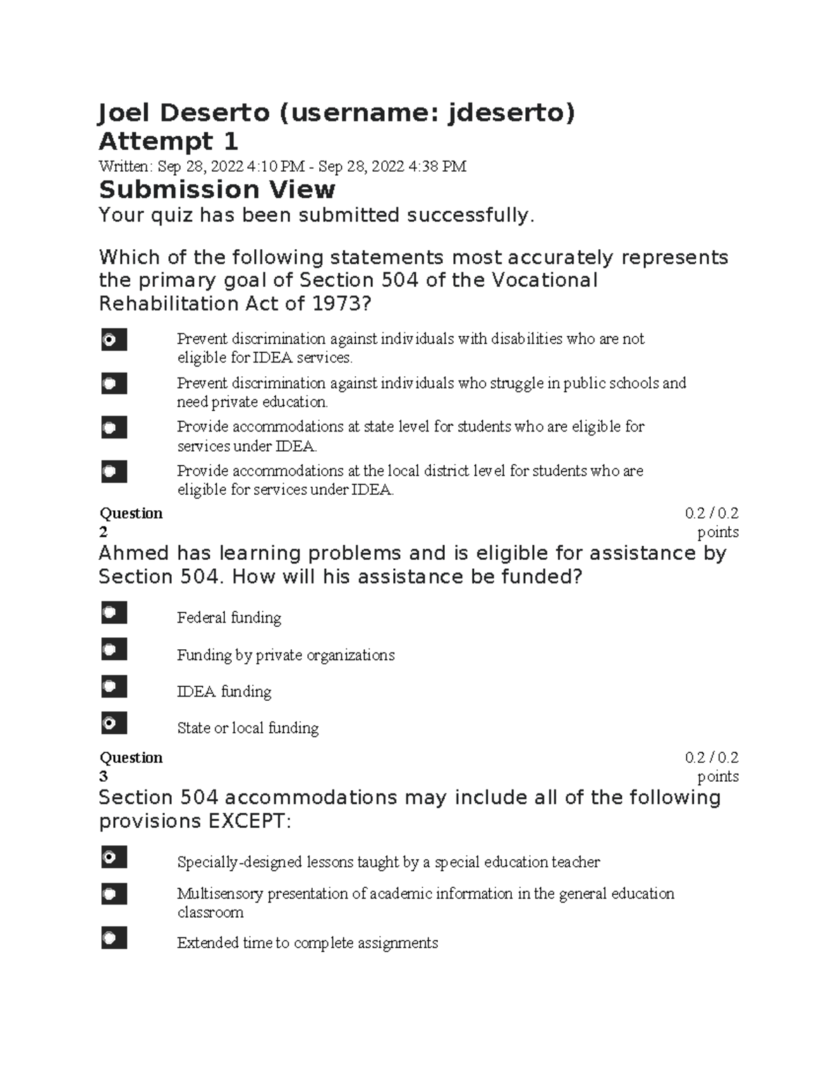 SPED Quiz Chapter 8 Answers 100% - Joel Deserto (username: jdeserto ...
