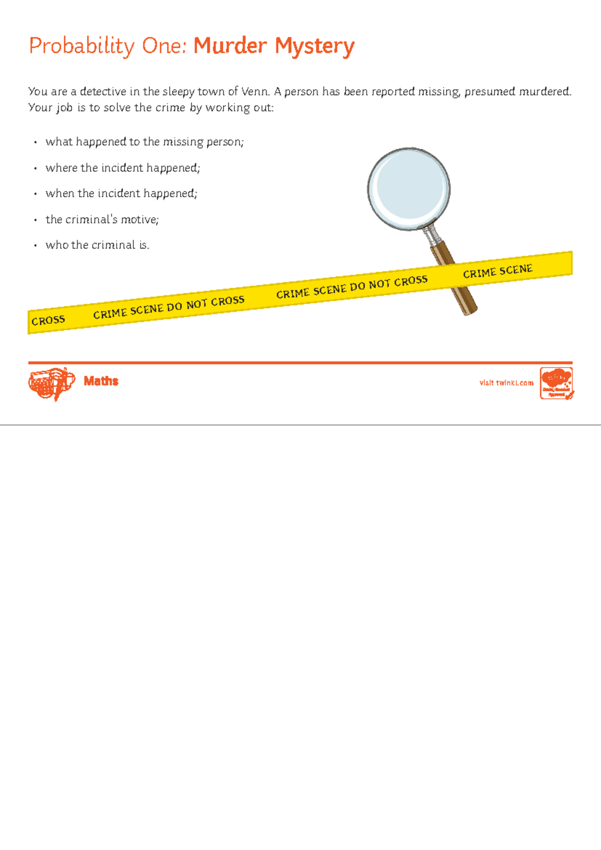 Probability One - Murder Mystery Activity - You are a detective in the ...