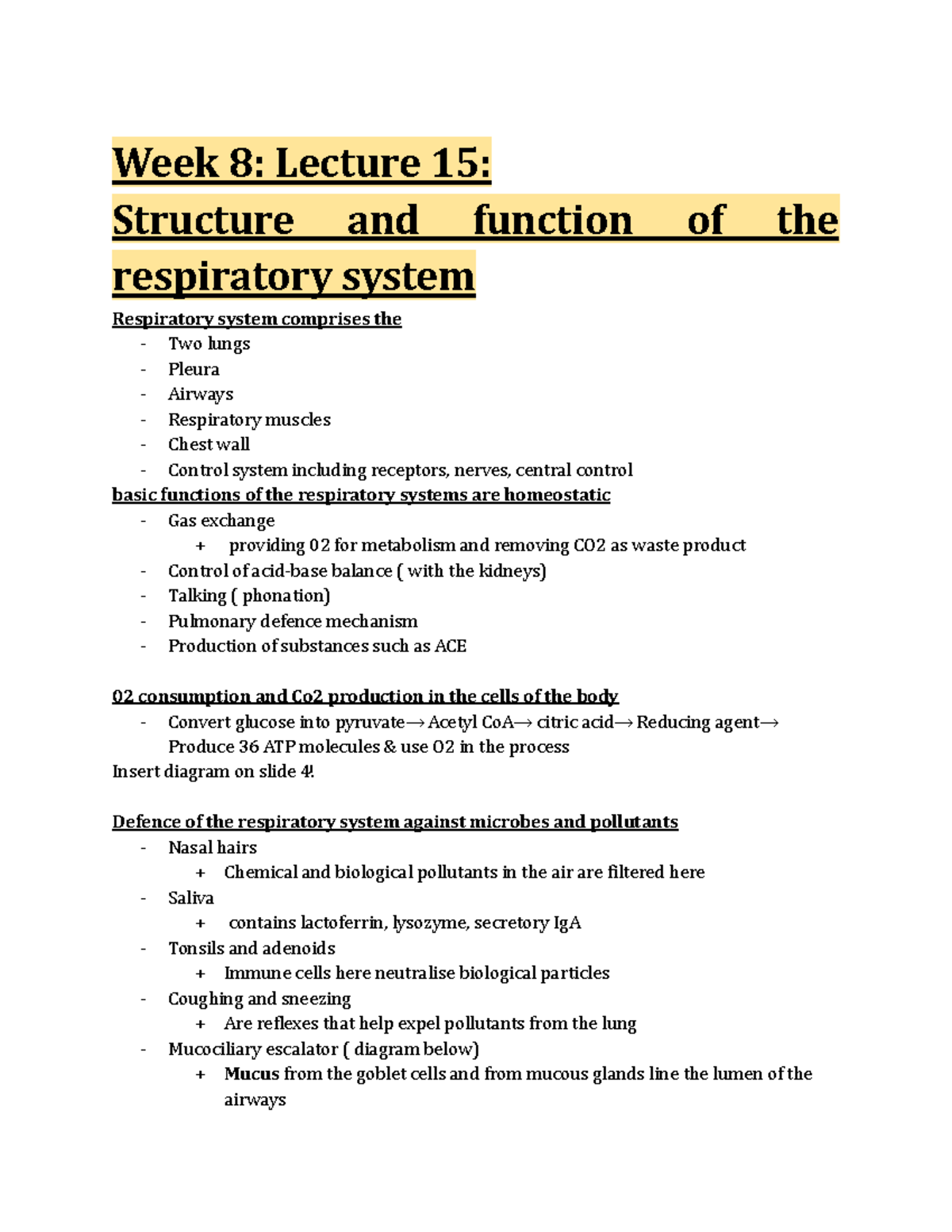 BIOL2220 Respiratory system - Week 8: Lecture 15: Structure and ...