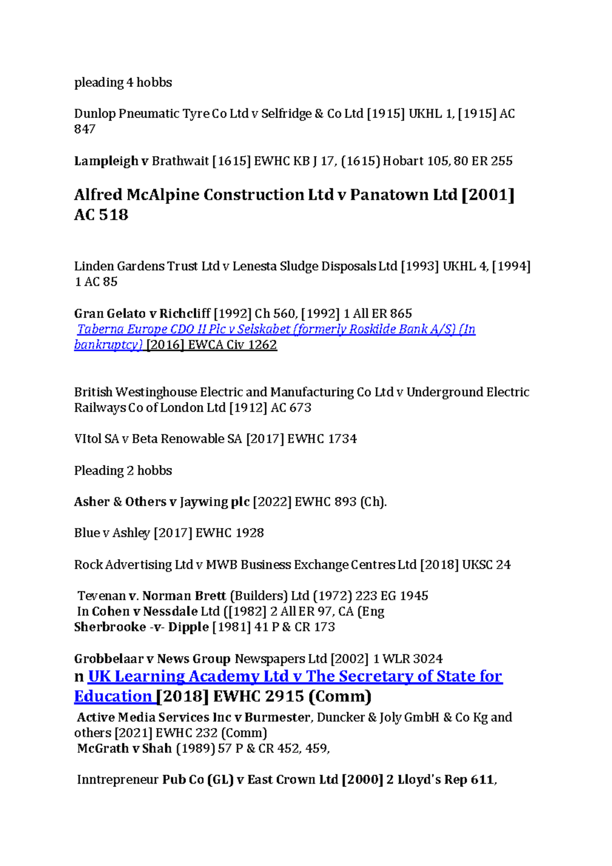 Footnotes - ;kiohiyguhvjboij - pleading 4 hobbs Dunlop Pneumatic Tyre ...