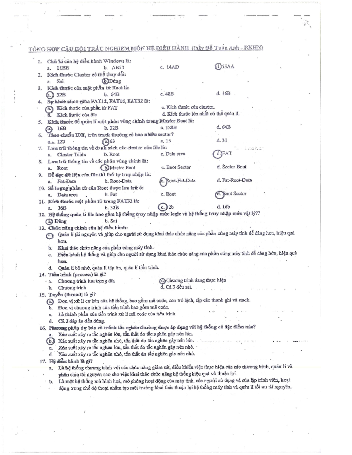 HĐH - Up lấy tài liệu :)) - TONG HOP CÂU HOI TRAC NGHIÈM MÔN HE DIEU ...