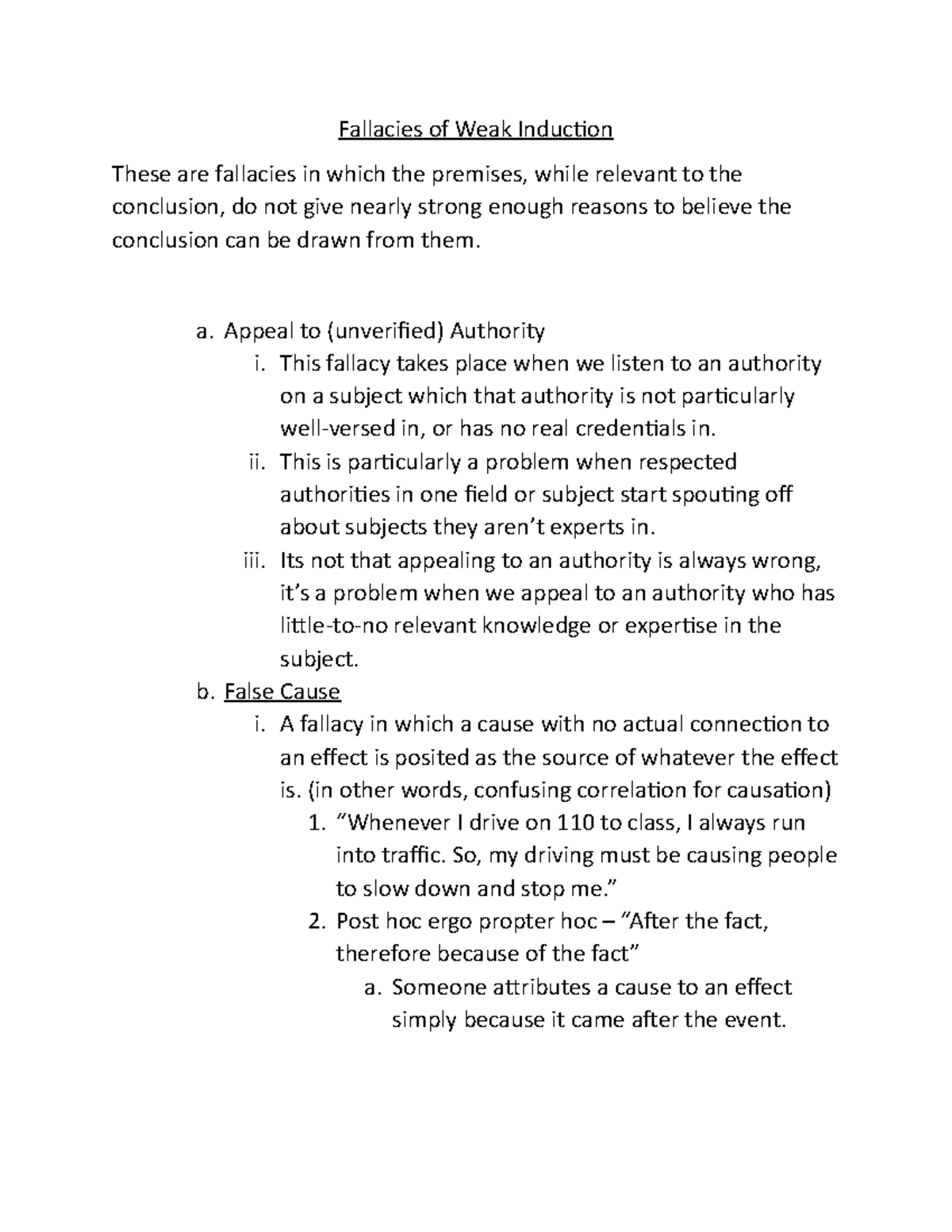 Fallacies of Weak Induction - Fallacies of Weak Induction These are ...