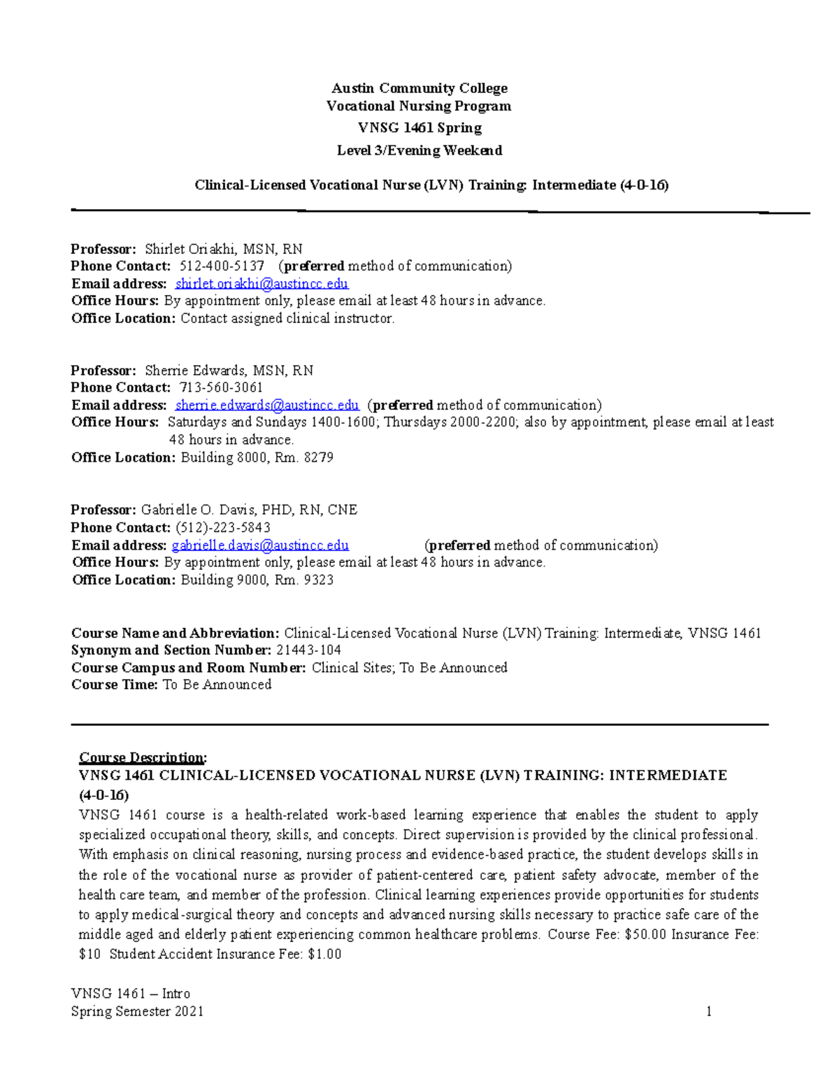 VNSG 1461 Level III Intro Sp2021 - Austin Community College Vocational ...