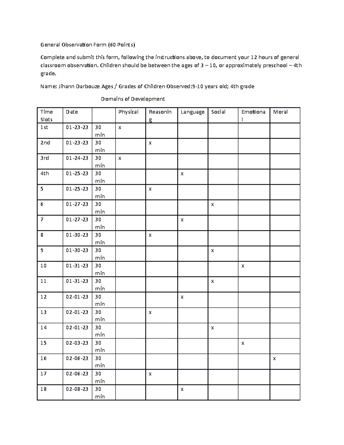 General Observation paper Darbouze - General Observation Form (60 ...