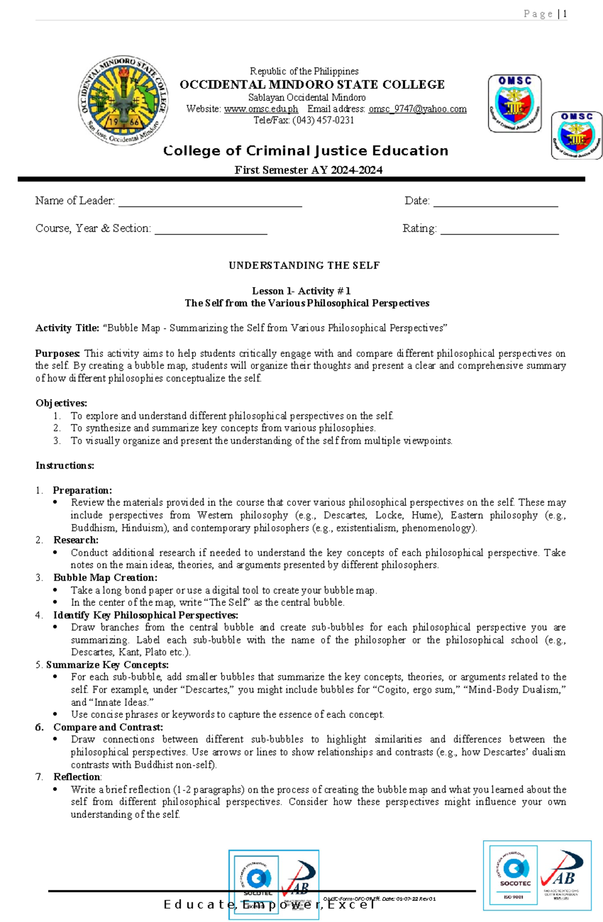 Step by step - Summary Understanding the Self - OMSC-Form-OFC-09 Eff ...