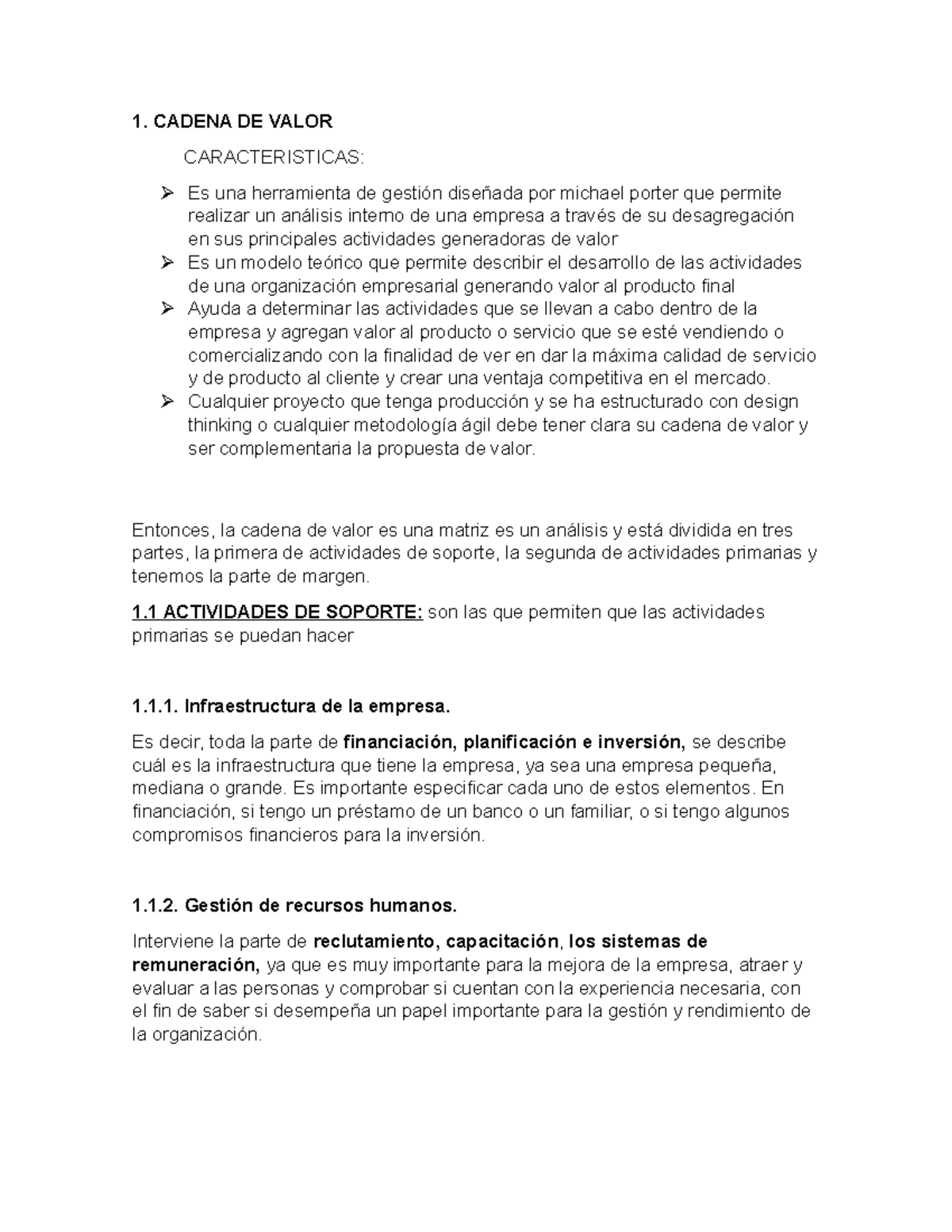 La Cadena de Valor - materiales - 1. CADENA DE VALOR CARACTERISTICAS ...