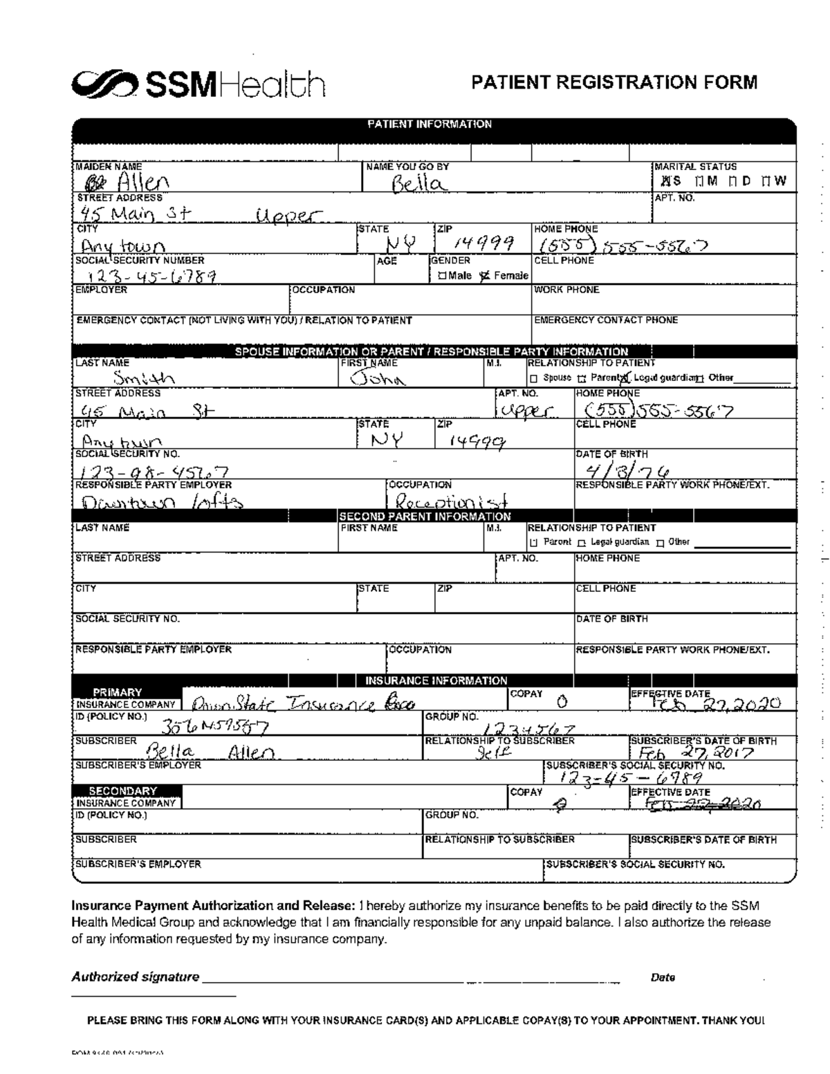Week 4 - Patient 1 Registration Form - CGAY SSM Health PATIENT ...