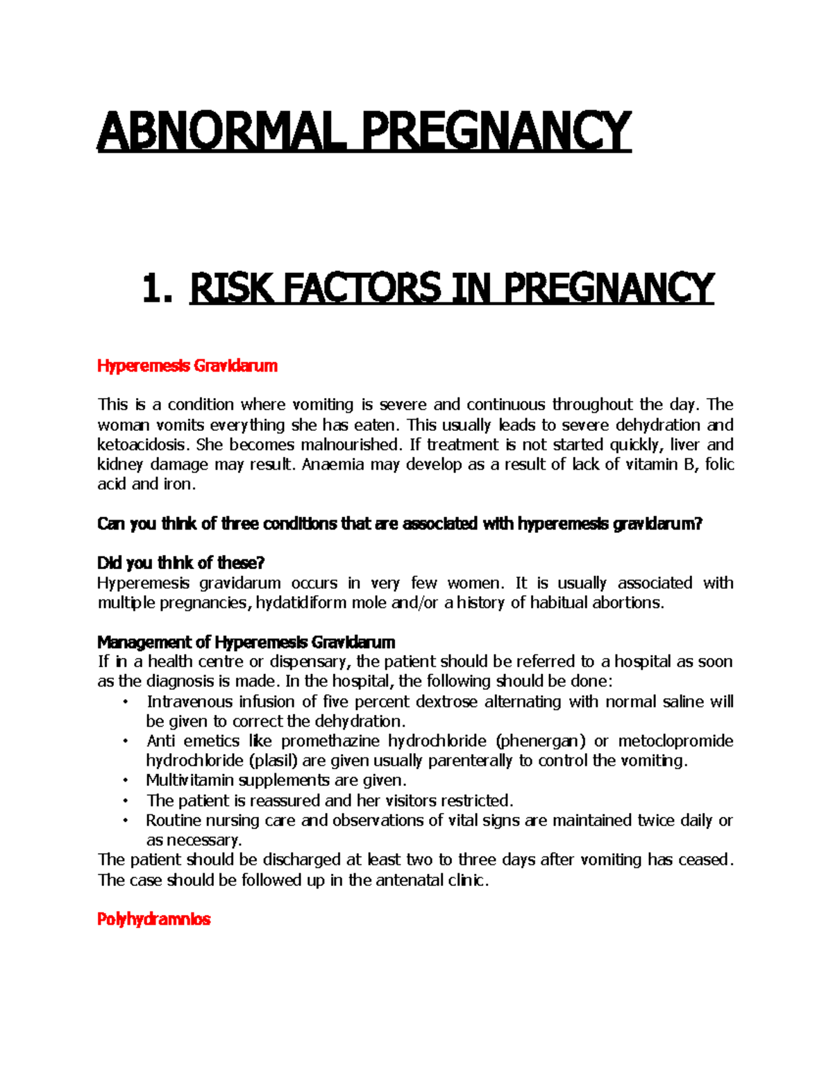 Abnormal Pregnancy-2 - ABNORMAL PREGNANCY 1. RISK FACTORS IN PREGNANCY ...