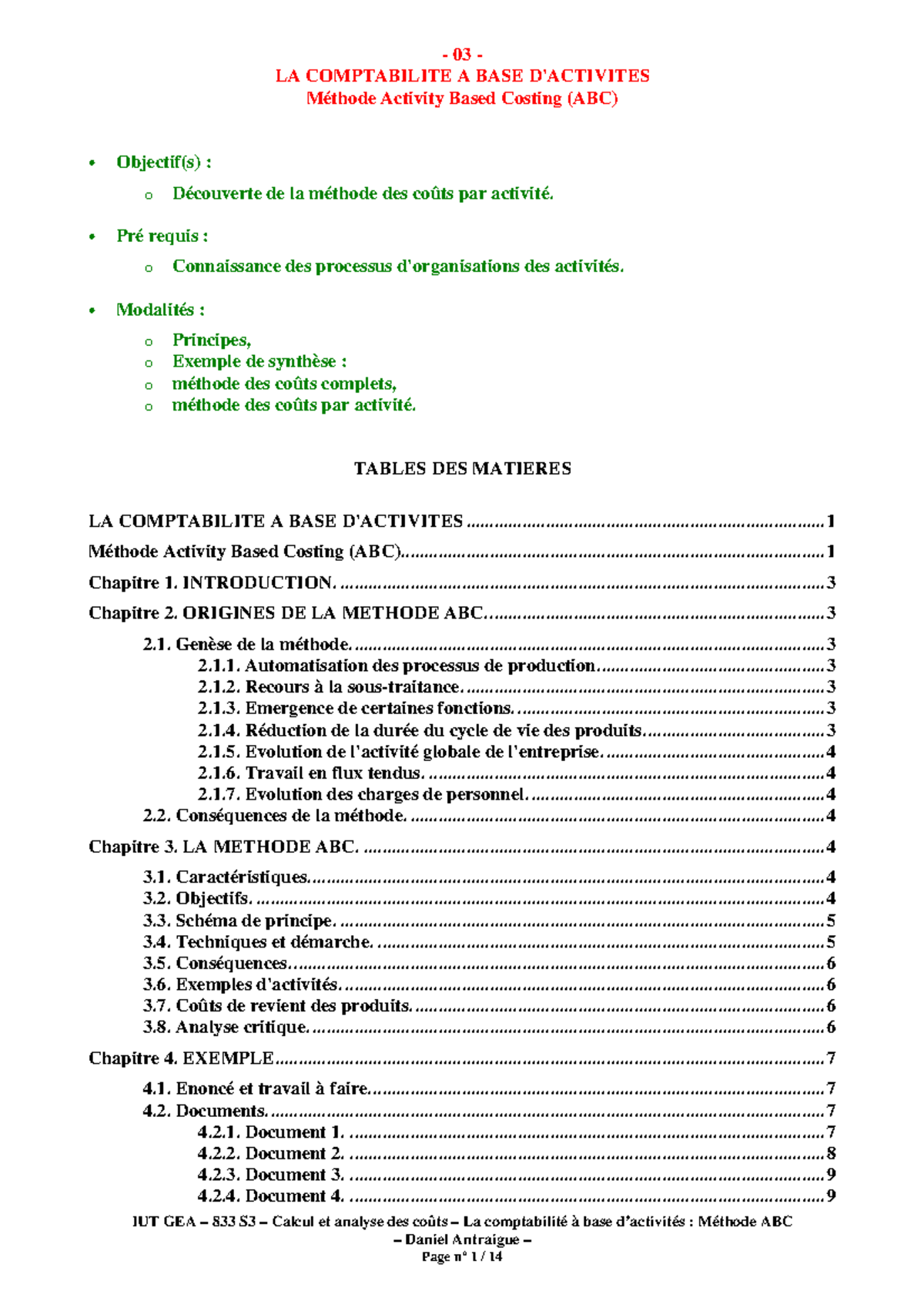 TD Contrôle de gestion ABC - IUT GEA – 833 S3 – Calcul et analyse des coûts – La comptabilité à ...