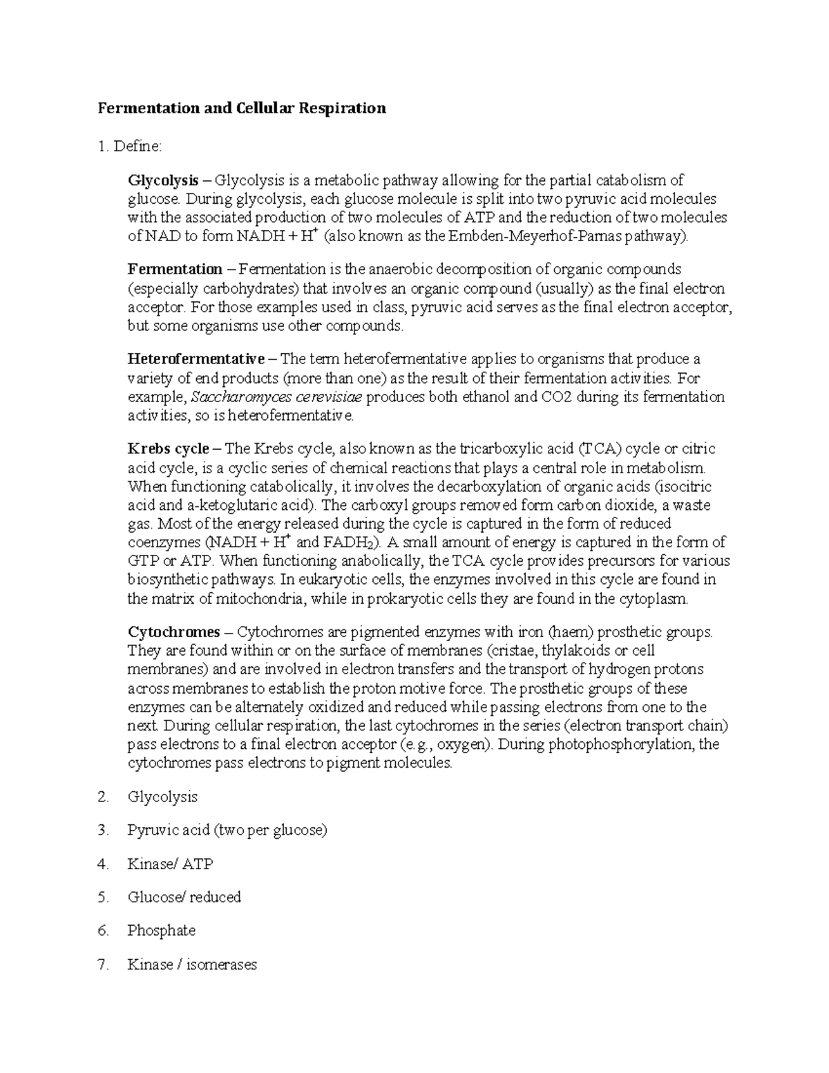 13 ferment and respir - Fermentation and Cellular Respiration Define ...