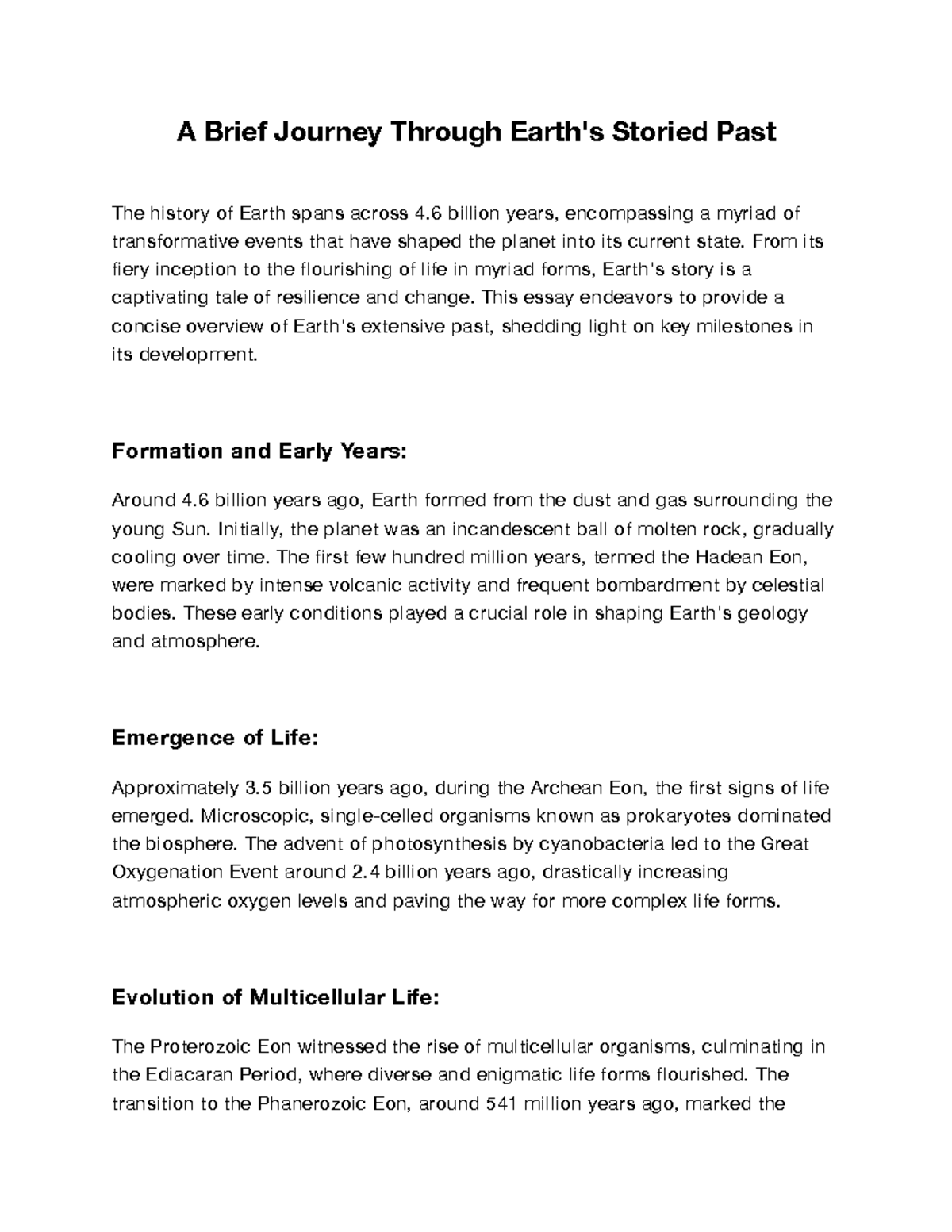 Earths Storied Past - Overview of Earth's 4.6 billion-year history ...