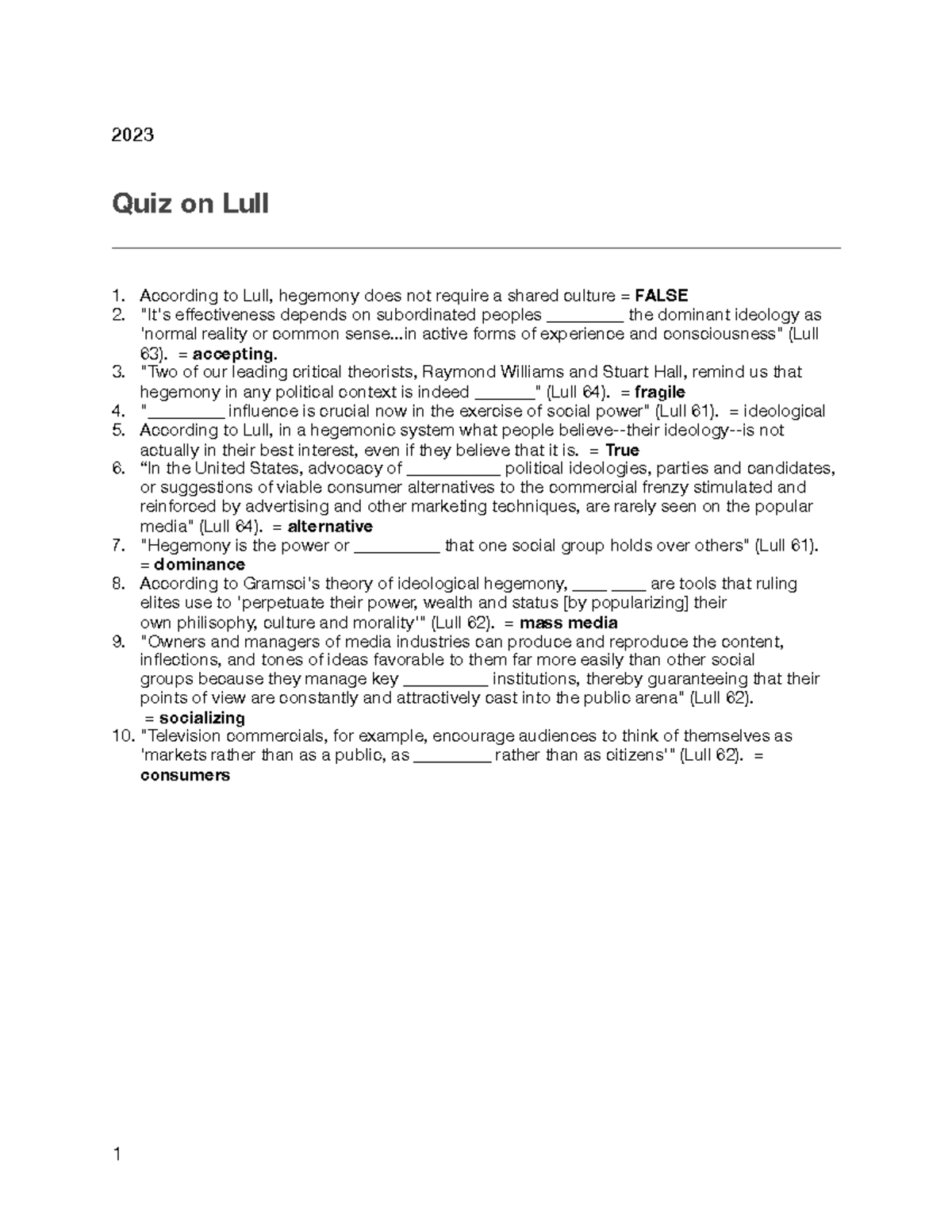 Quiz on Lull - Quiz practice question with answers. - 2023 Quiz on Lull ...