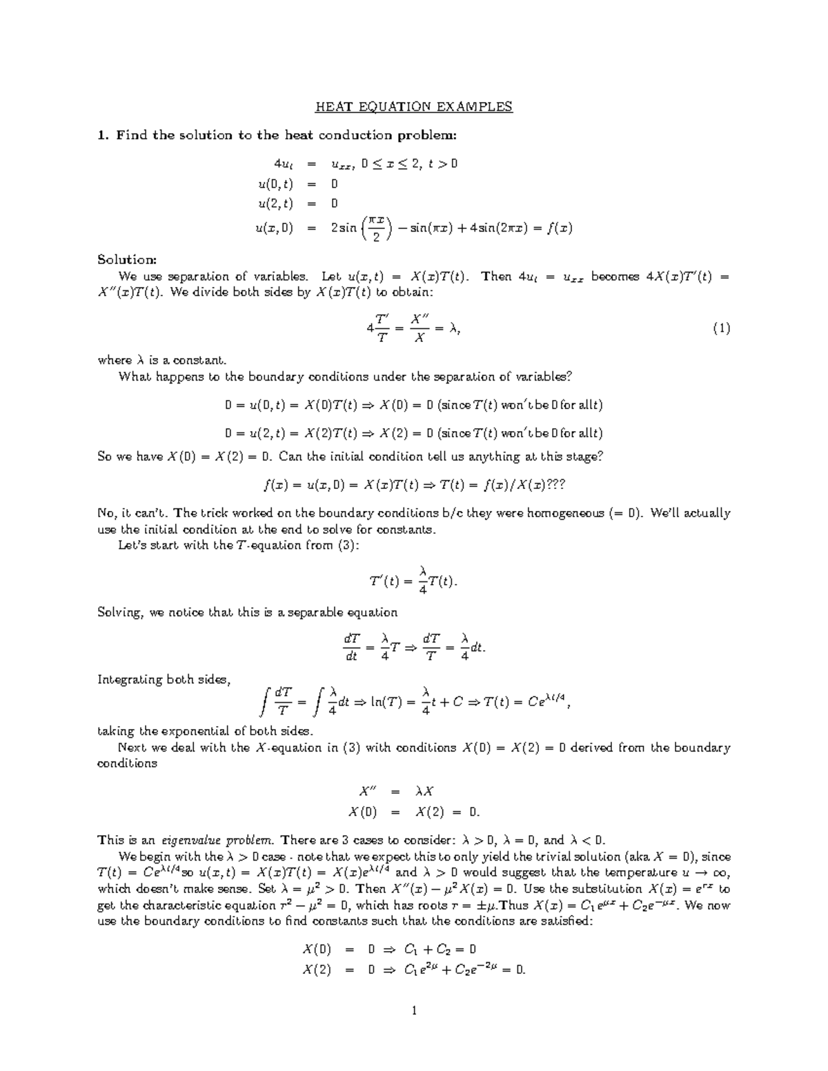 solve some example of Heat Problems - HEAT EQUATION EXAMPLES Find the ...
