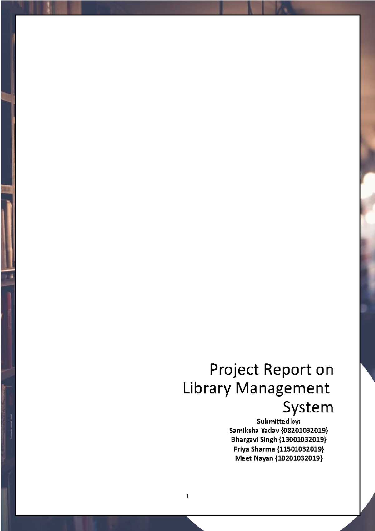 Group 9 Library Management System - Pro j e ct R epor t on Li brar y M ...