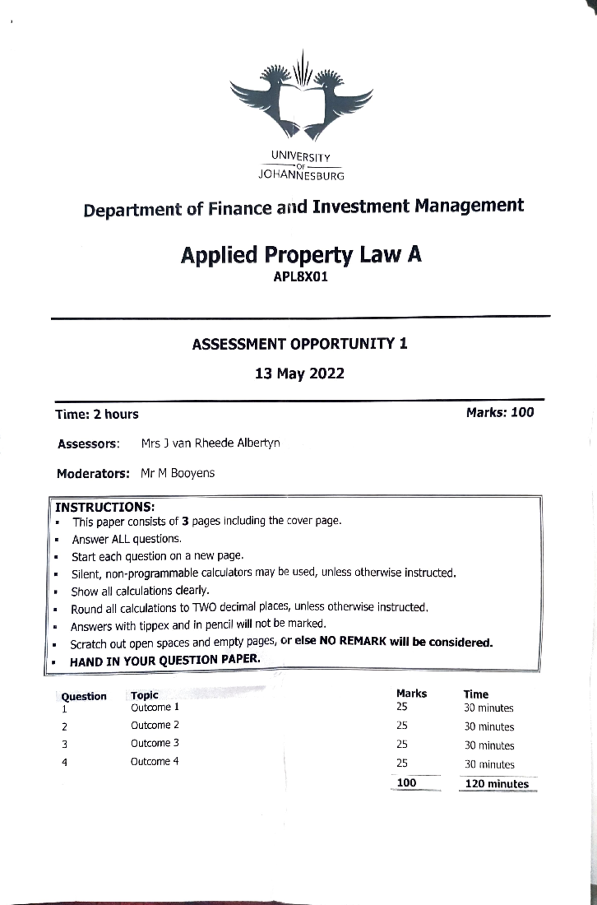 APL test 1 2022 - APL test 1 2022 - UNIVERSITY OF. JOHANNESBURG ...