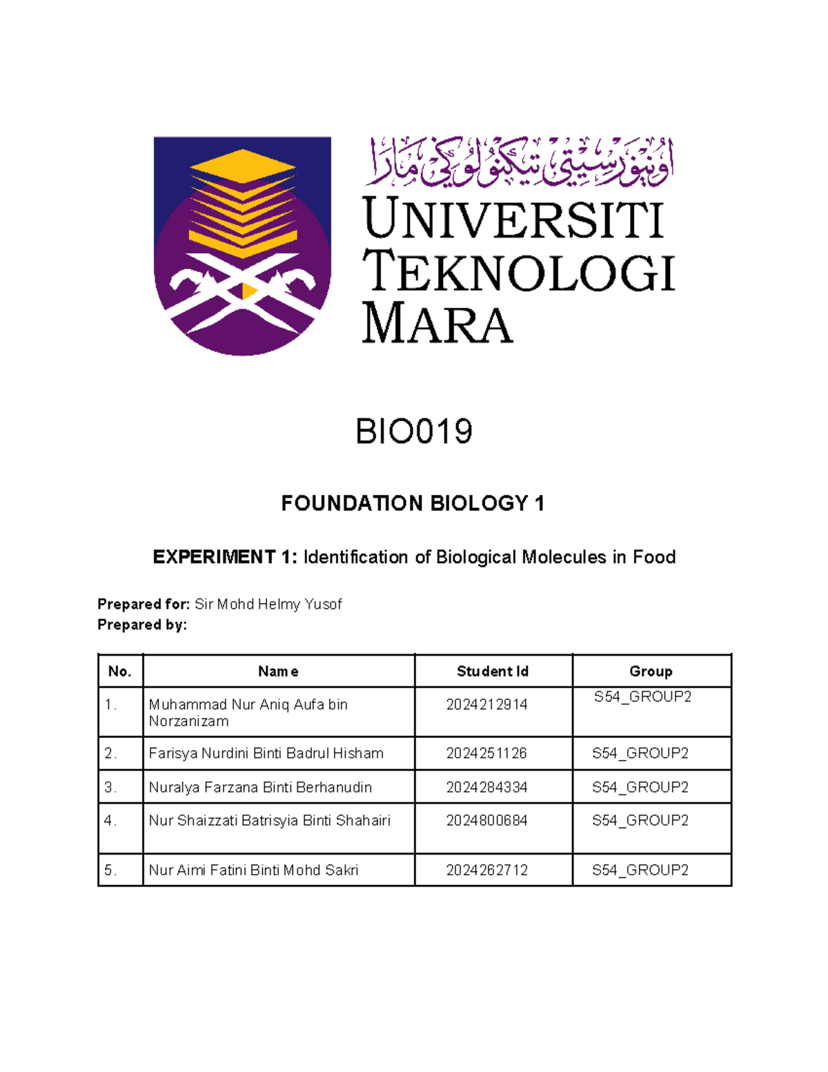 LAB Report Biology - bio - BIO FOUNDATION BIOLOGY 1 EXPERIMENT 1 ...
