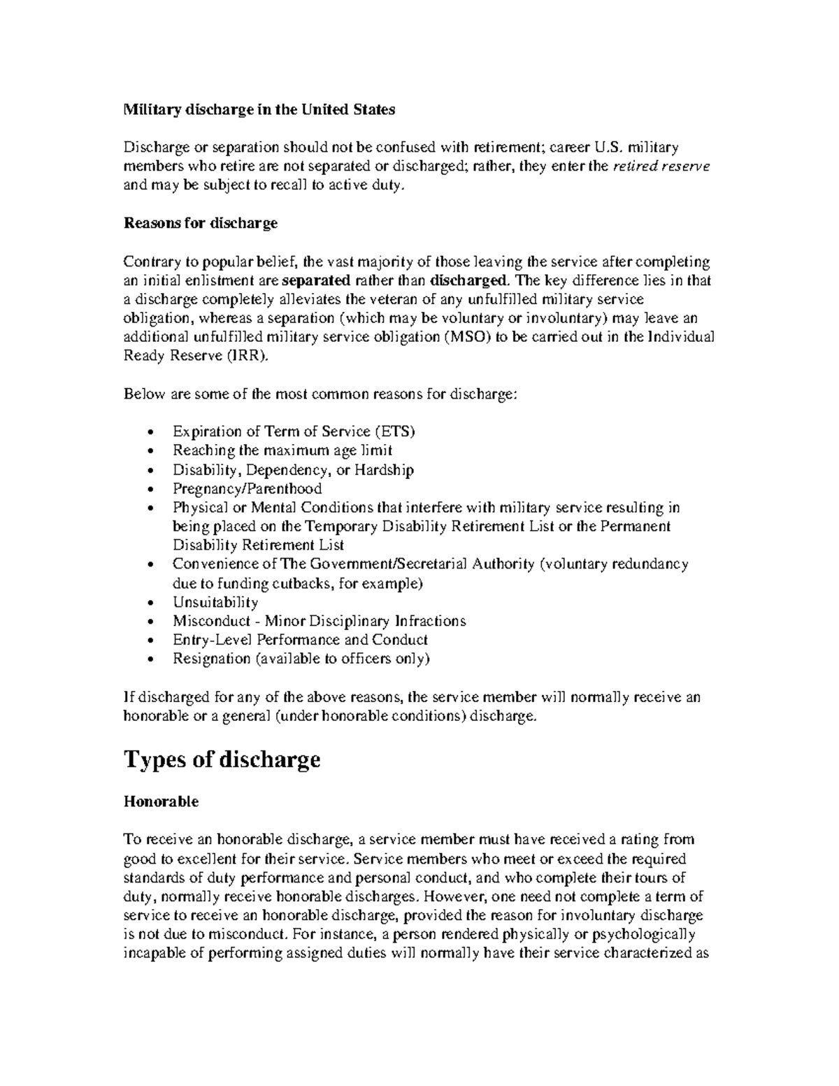 VOSB Military Discharge Overview - Military discharge in the United ...