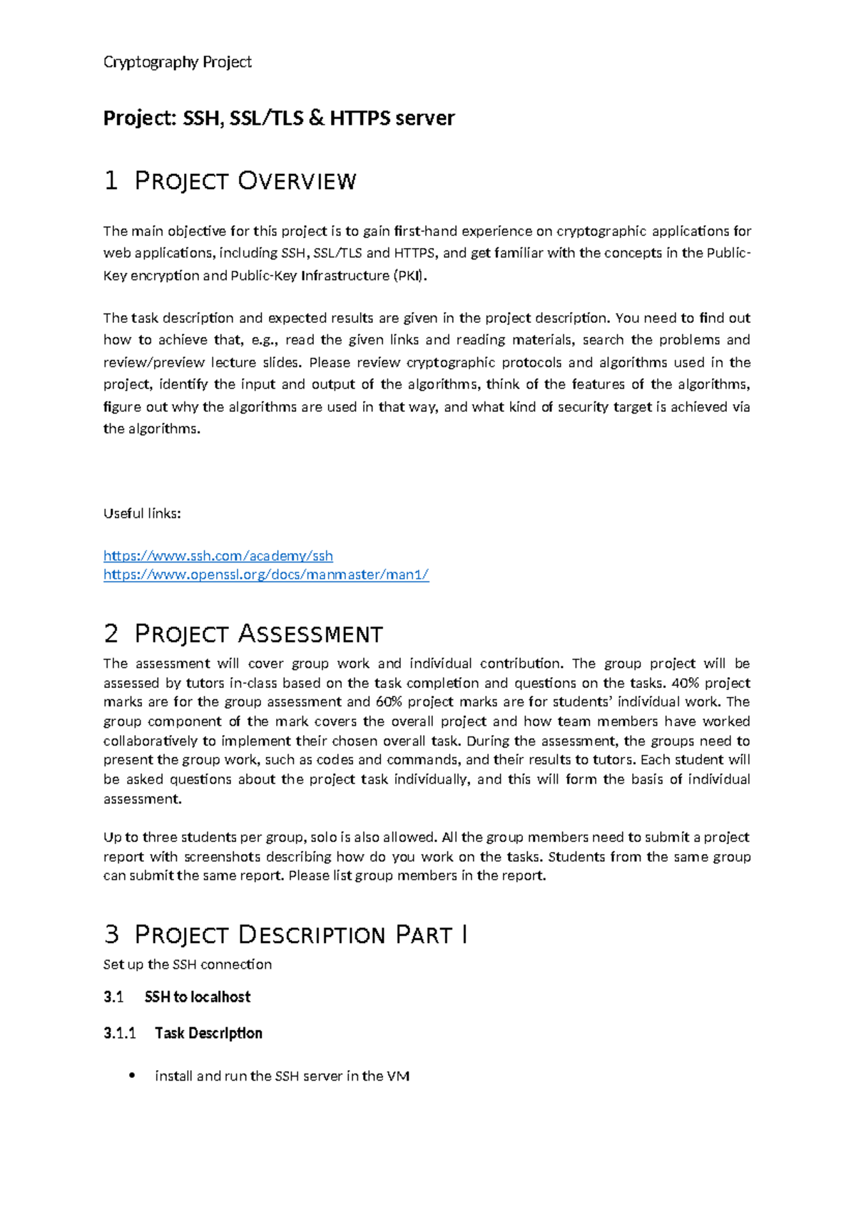 Group Assignment Part 1 - Project: SSH, SSL/TLS & HTTPS server 1 ...