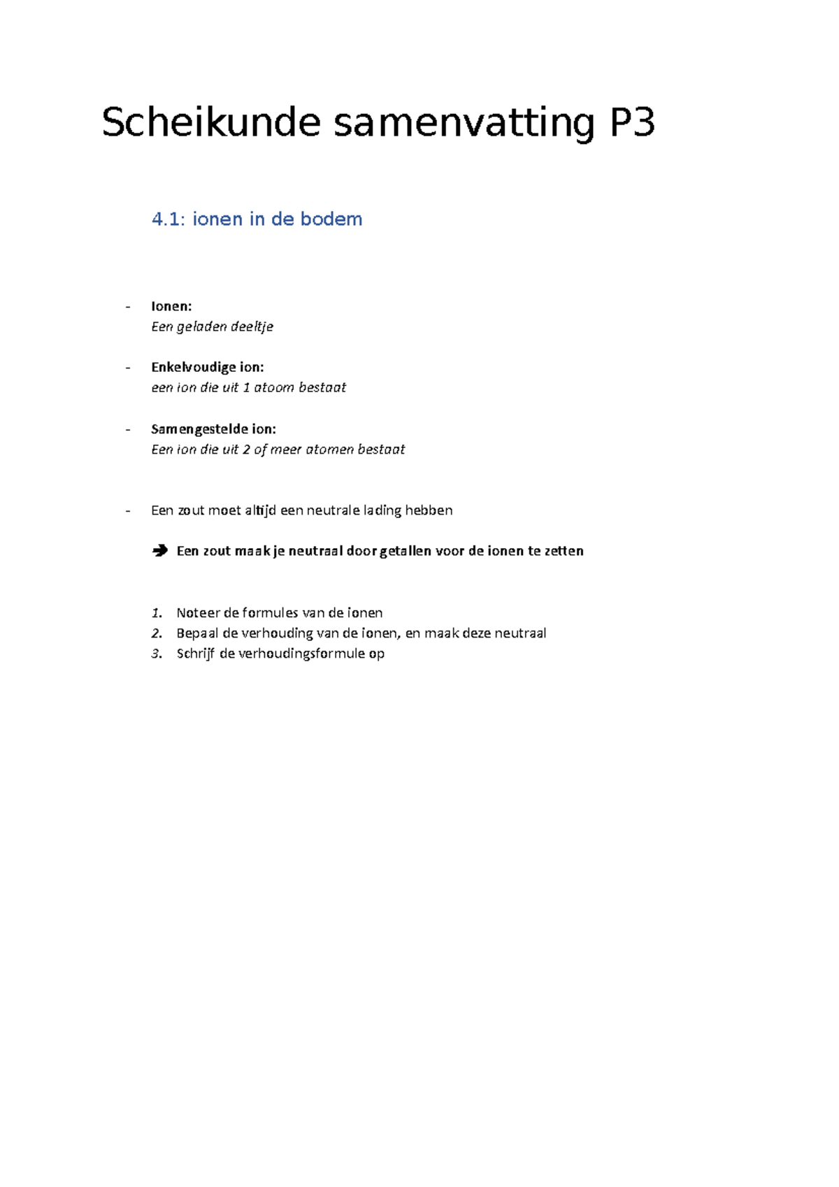 Scheikunde samenvatting zouten - Scheikunde samenvatting P 4: ionen in ...