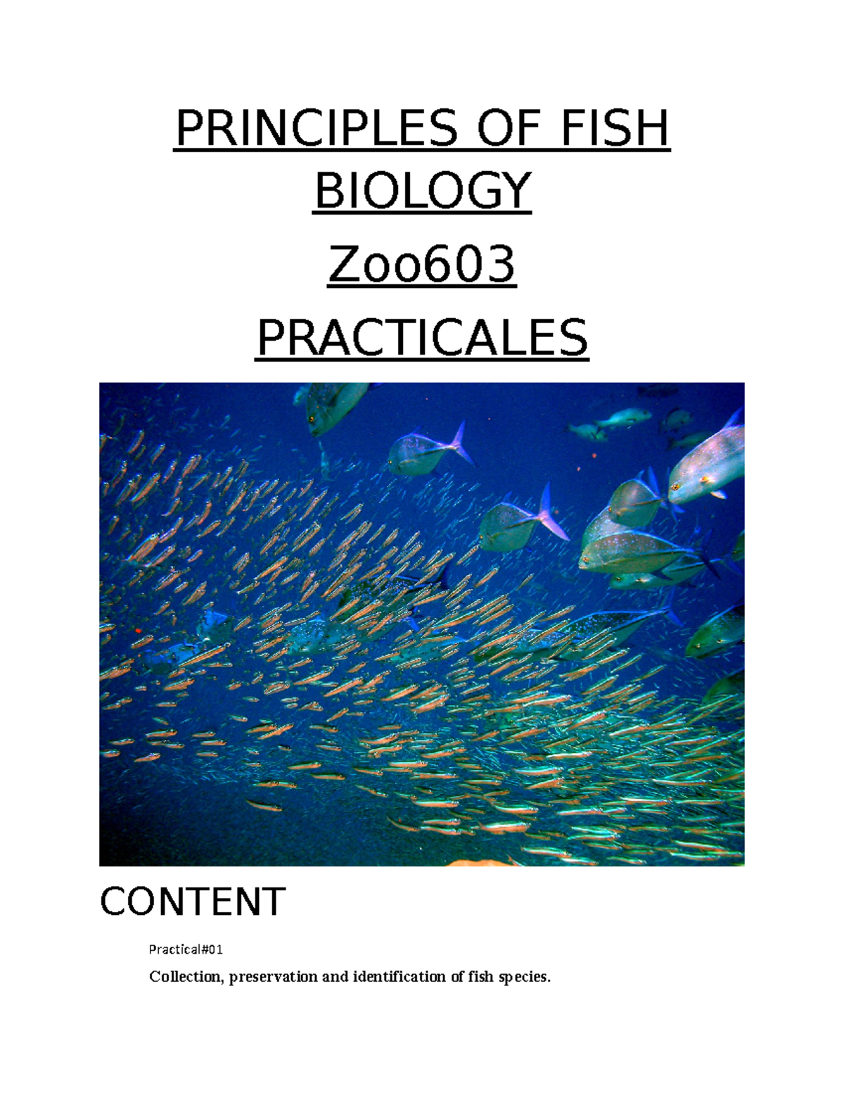 Practicale manual of zoo603 - PRINCIPLES OF FISH BIOLOGY Zoo ...
