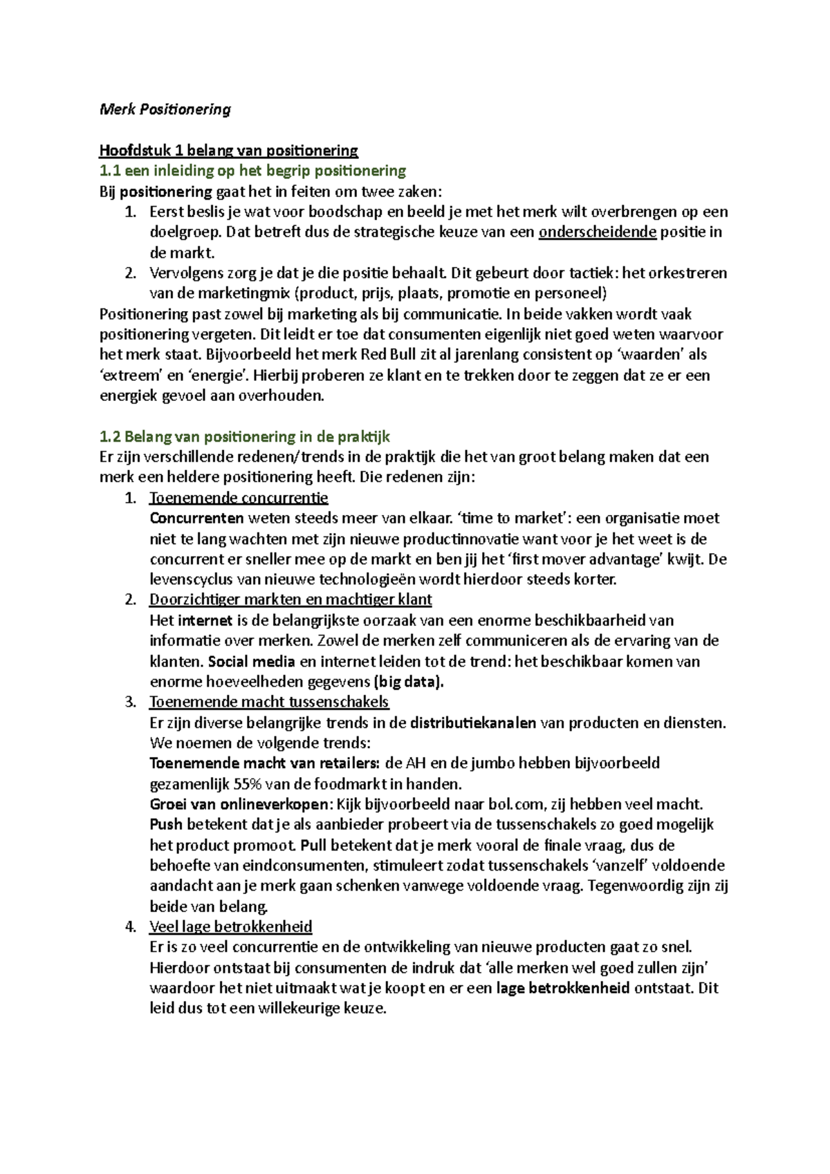 Merk Positionering samenvatting - Merk Positionering Hoofdstuk 1 belang ...