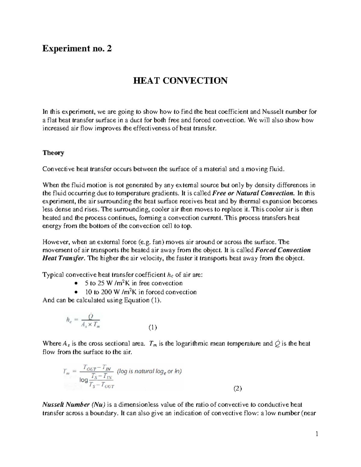 BLDG365 Lab Manual #2-W2021 - Experiment no. 2 HEAT CONVECTION In this experiment, we are going ...