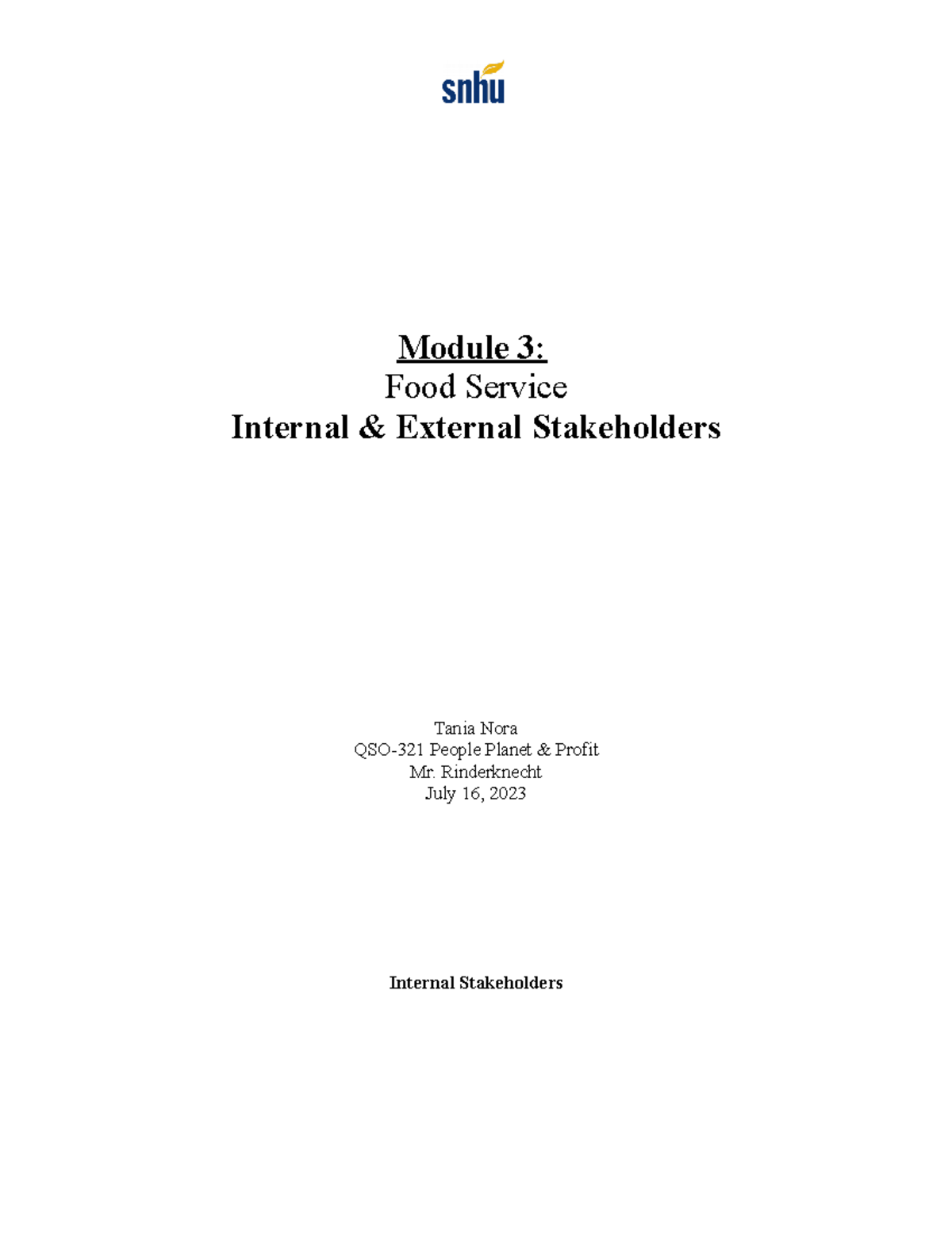QSO 321 Module Three Assignment TNora - Module 3: Food Service Internal ...