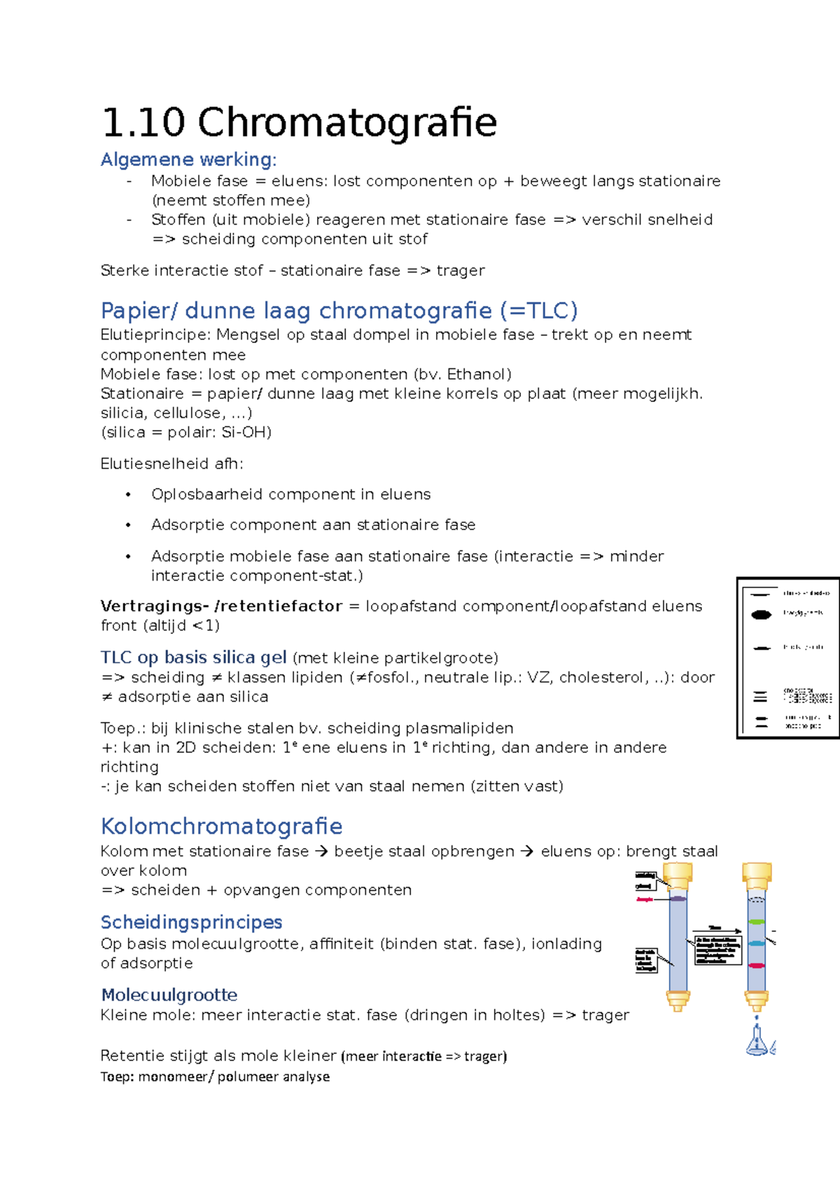1.10 chromatografie - 1 Chromatografie Algemene werking: Mobiele fase ...
