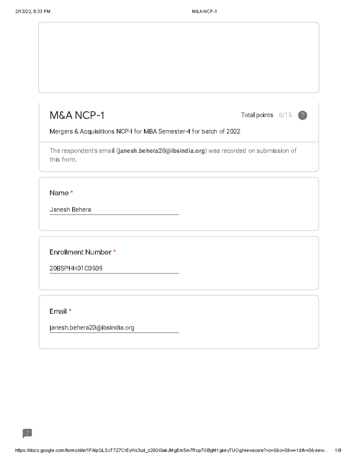 M&A NCP-1 solved exam answers - Janesh Behera 20BSPHH01C janesh ...