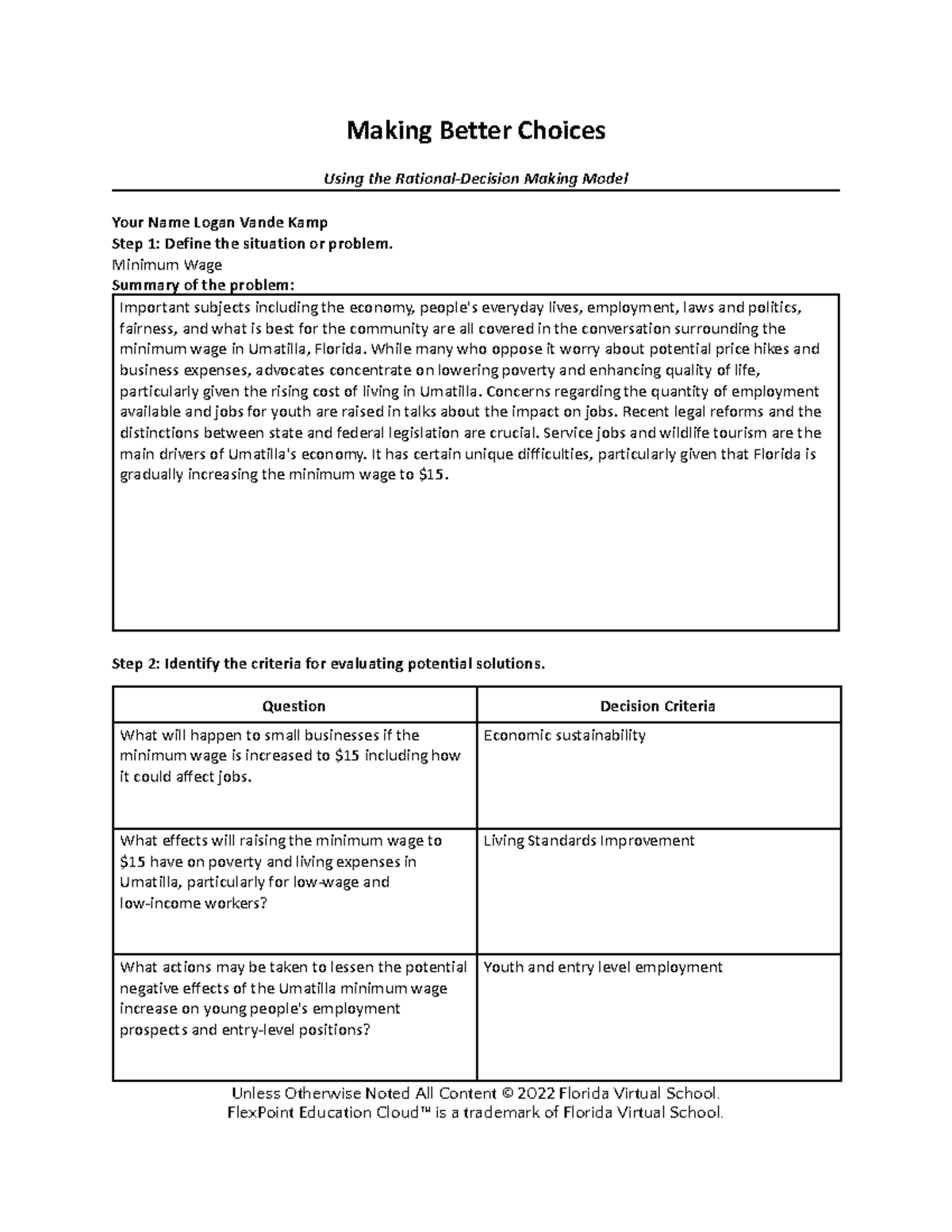 Making better choices assignment template - Making Better Choices Using ...