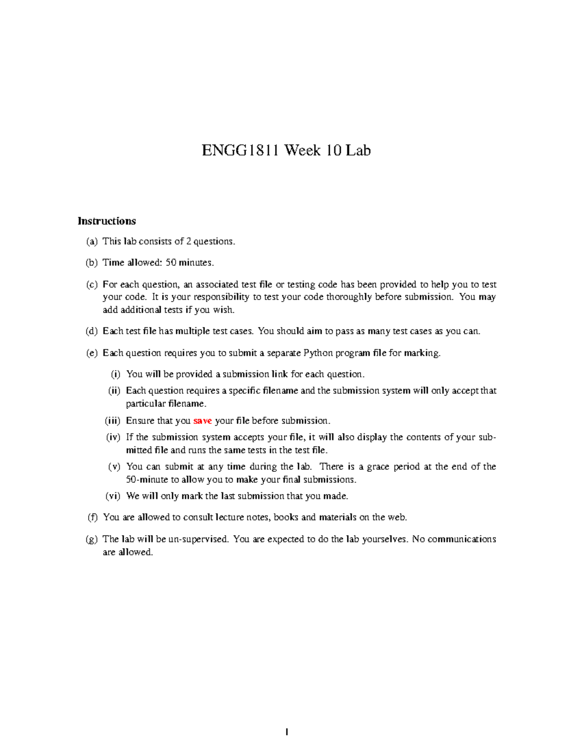 Lab10 - 2 practice questions - ENGG1811 Week 10 Lab Instructions (a) This lab consists of 2 ...