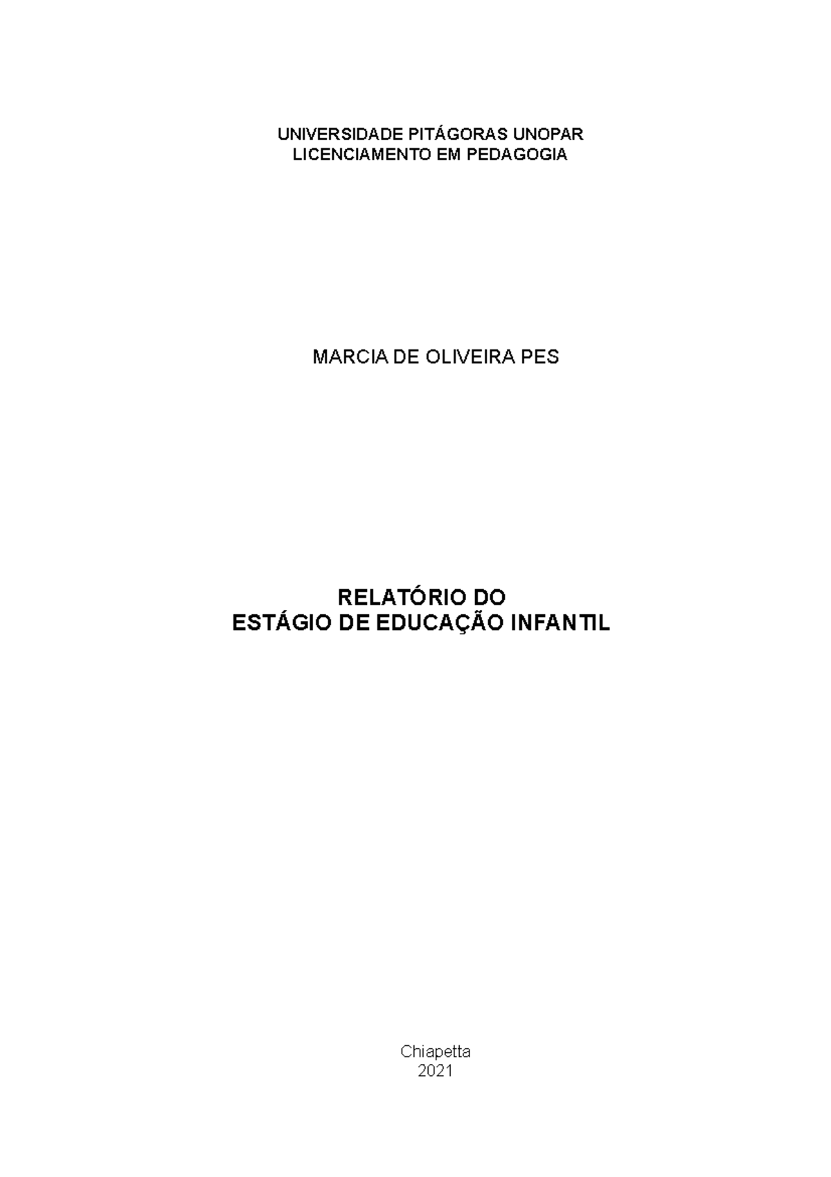 Portfolio Marcia Pes - Estágio Curricular Obrigatório I Educação ...