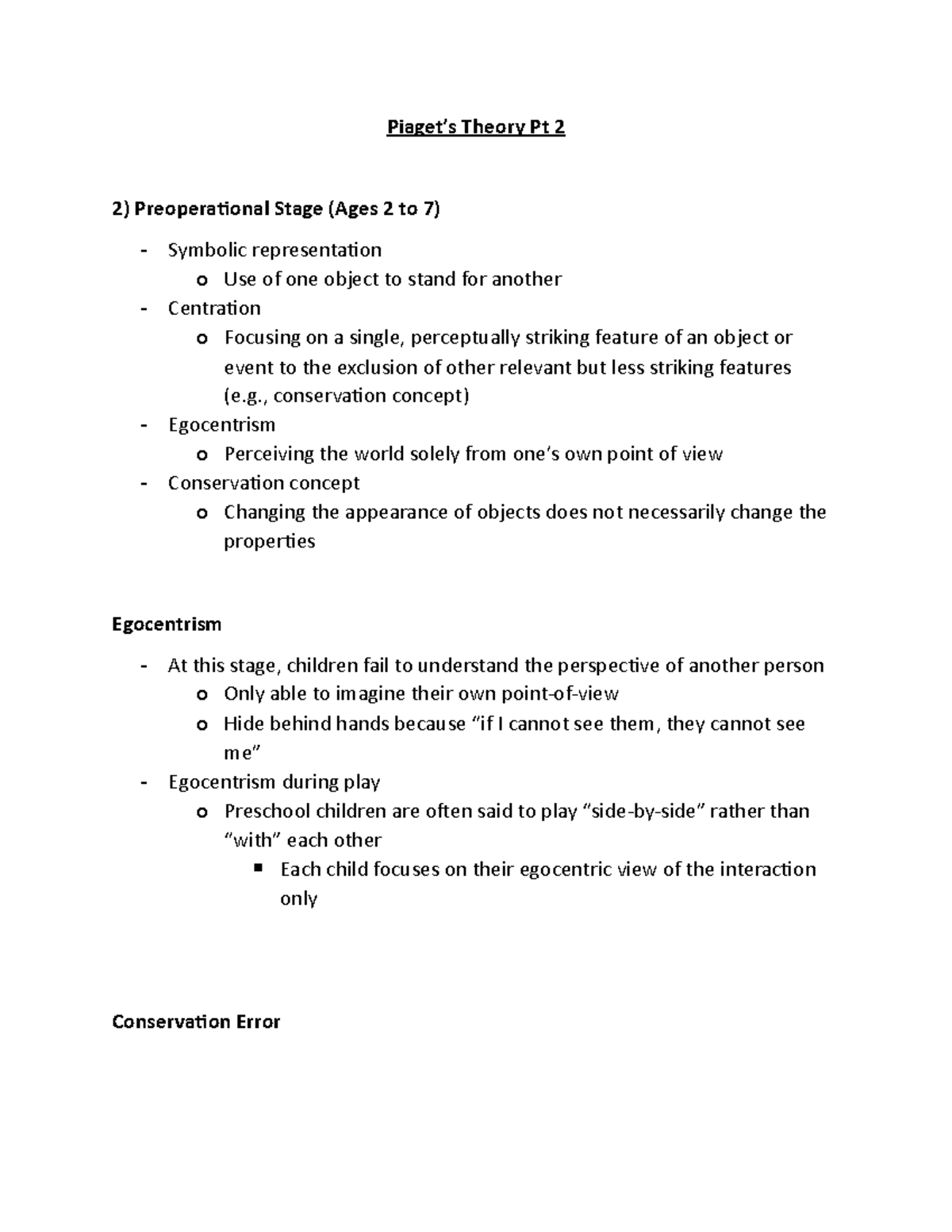 Piaget Pt 2 - Piaget’s Theory Pt 2 Preoperational Stage (Ages 2 to 7 ...