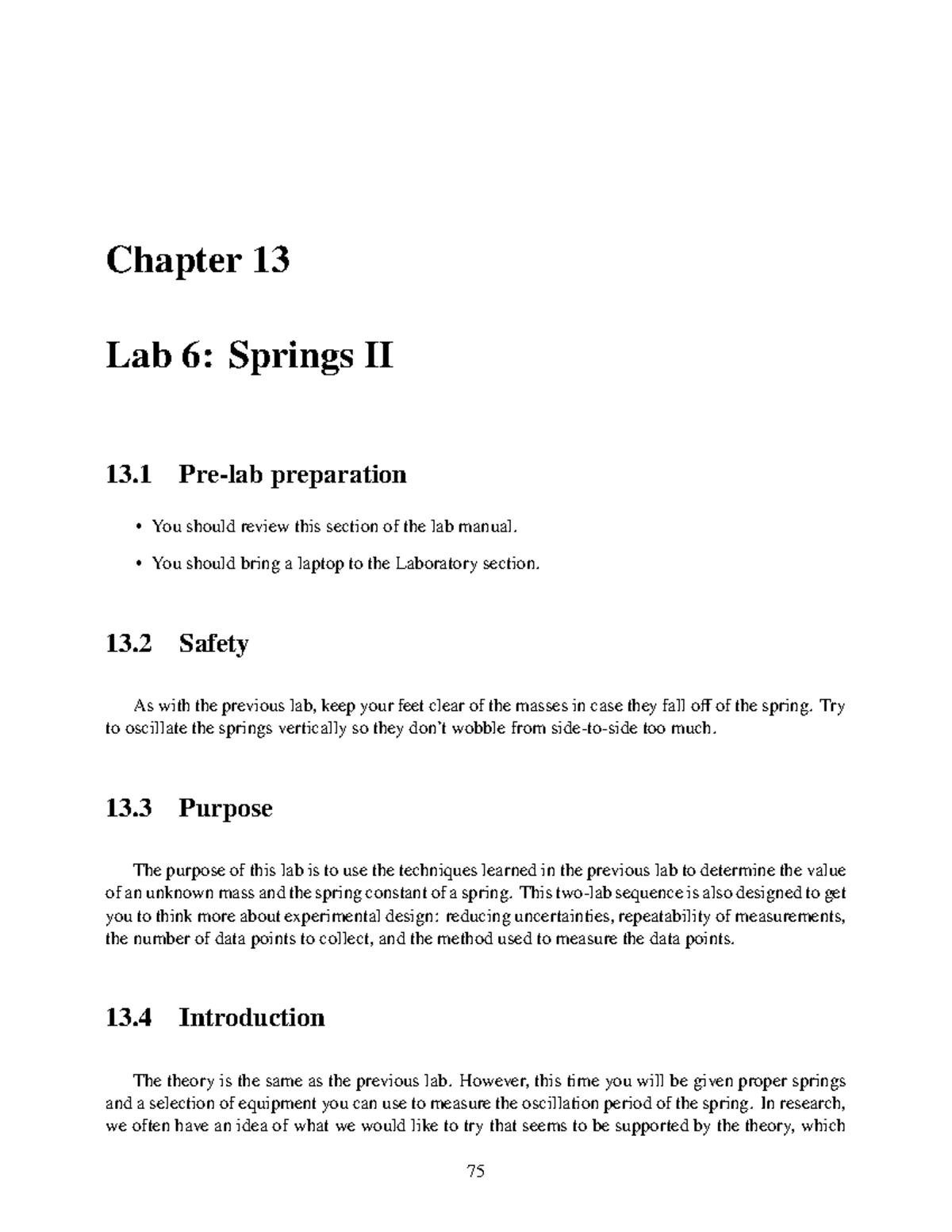 PHYS 124 L6 Springs II Manual - Chapter 13 Lab 6: Springs II 13 Pre-lab preparation You should ...