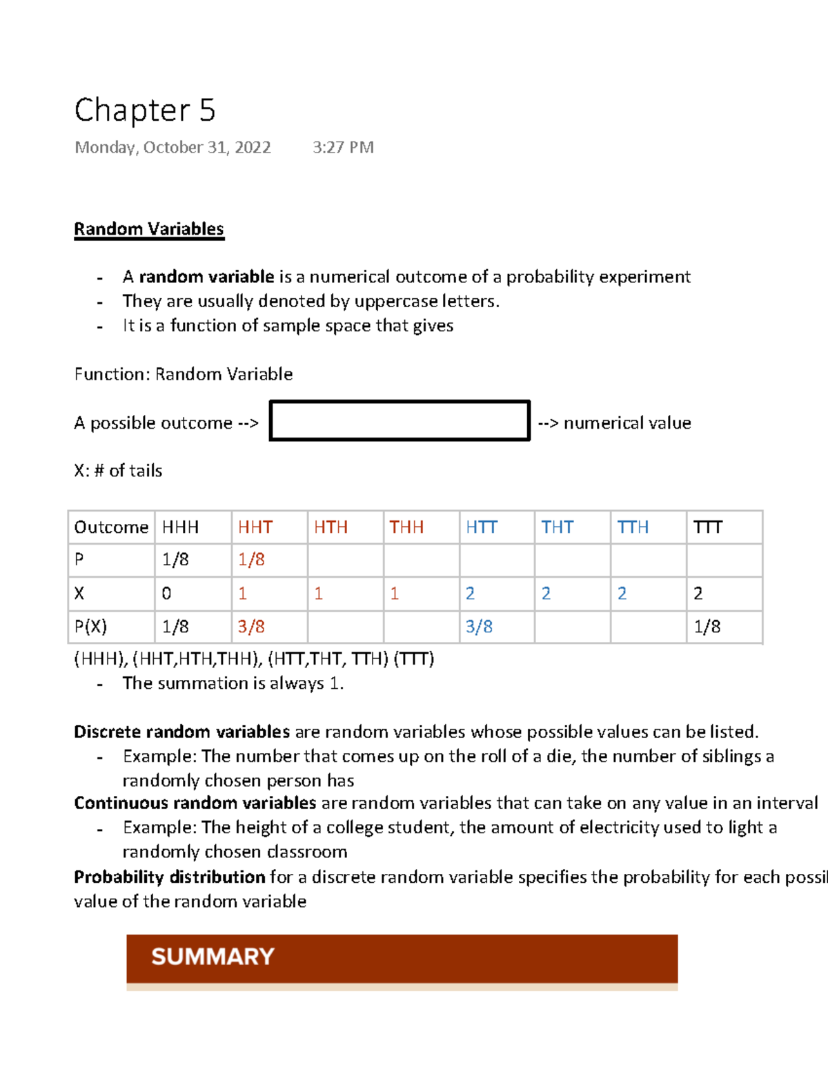 Chapter 5 - Moz - Random Variables A random variable is a numerical outcome of a probability ...