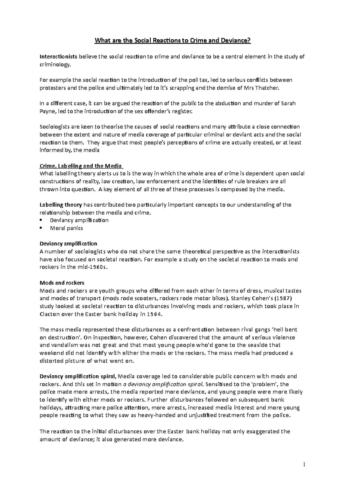 What are the Social Reactions to Crime and Deviance - What are the ...