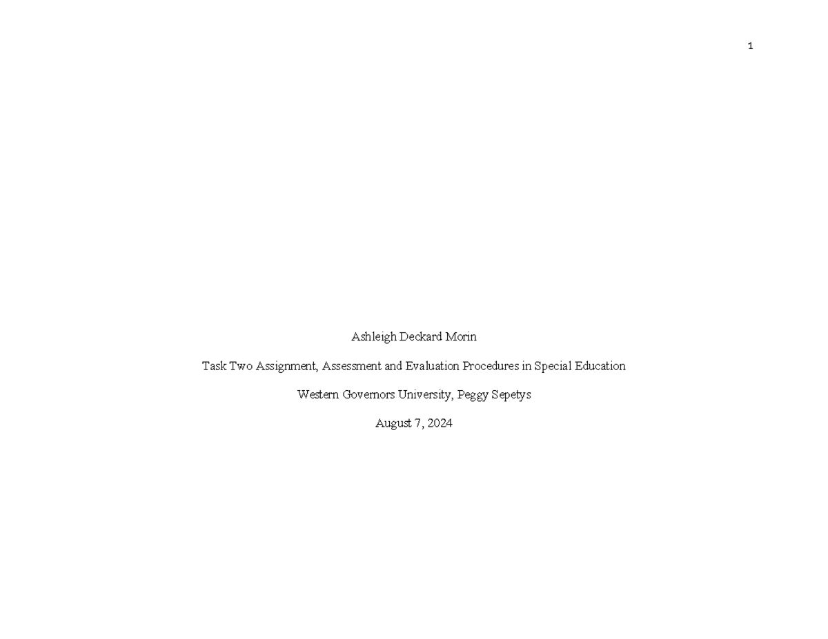 Simulation reflection task 2 - Ashleigh Deckard Morin Task Two Assignment, Assessment and ...