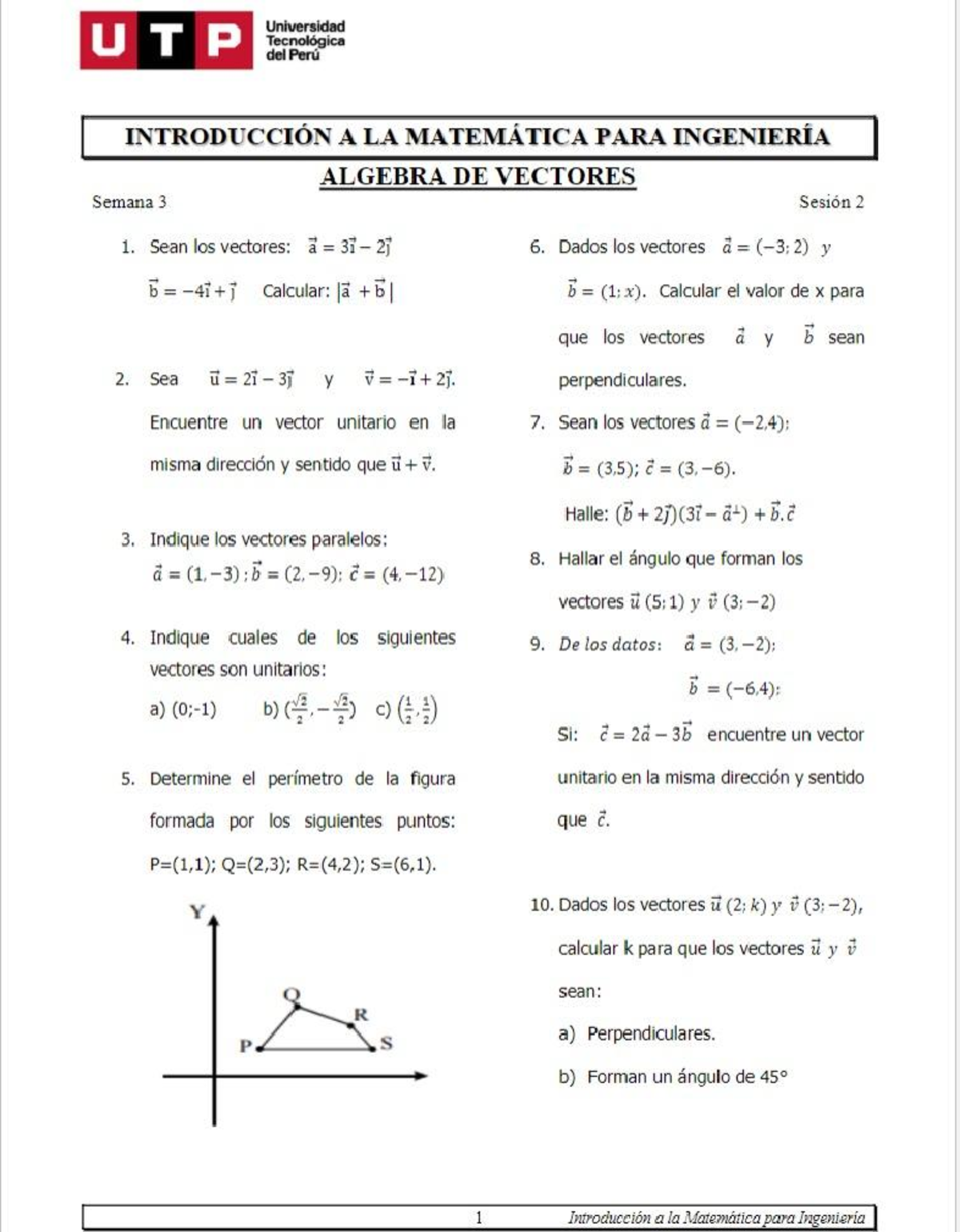 S01.s2 - Ejercicios (Vectores R2 Algebra vectorial) - Introd. A La Matemática. Para Ingeniería ...