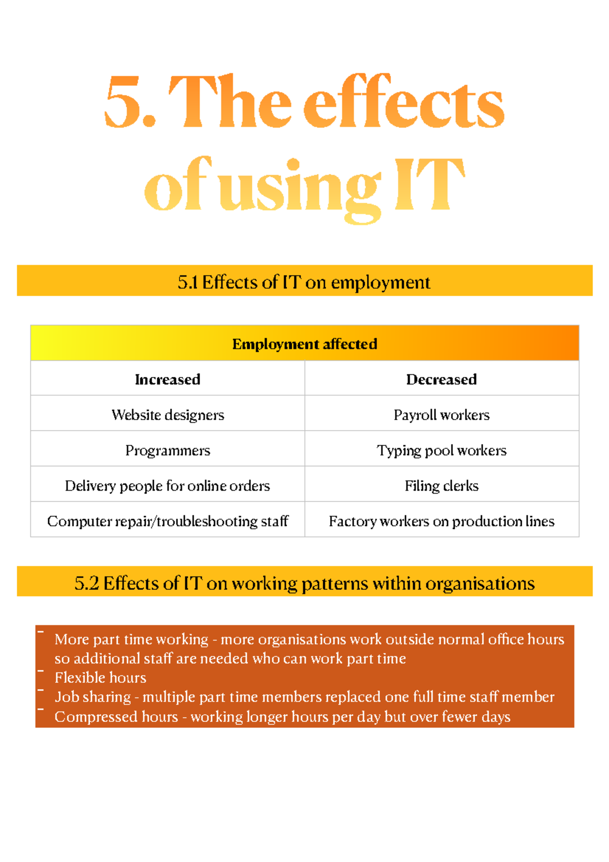 Effects of using IT Summary - 5. The effects of using IT 5 Effects of ...
