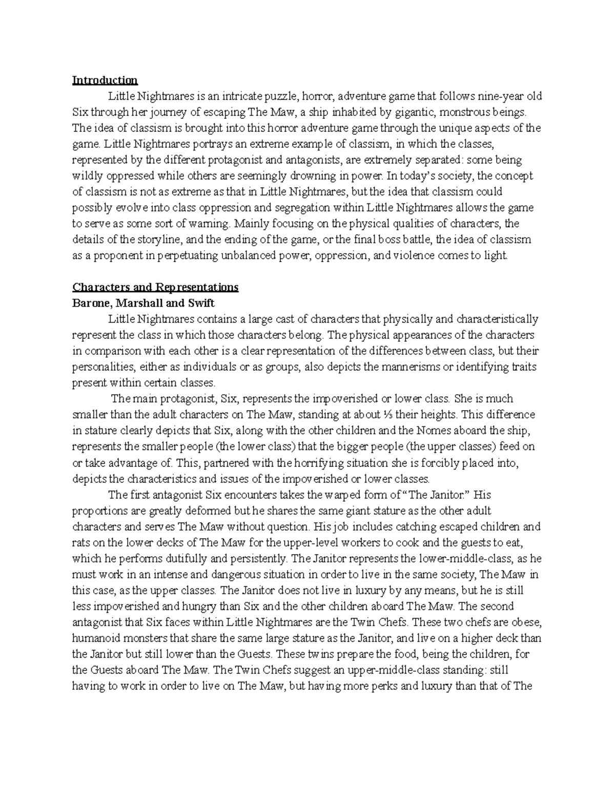 Exploratory Draft ad comp - Introduction Little Nightmares is an ...