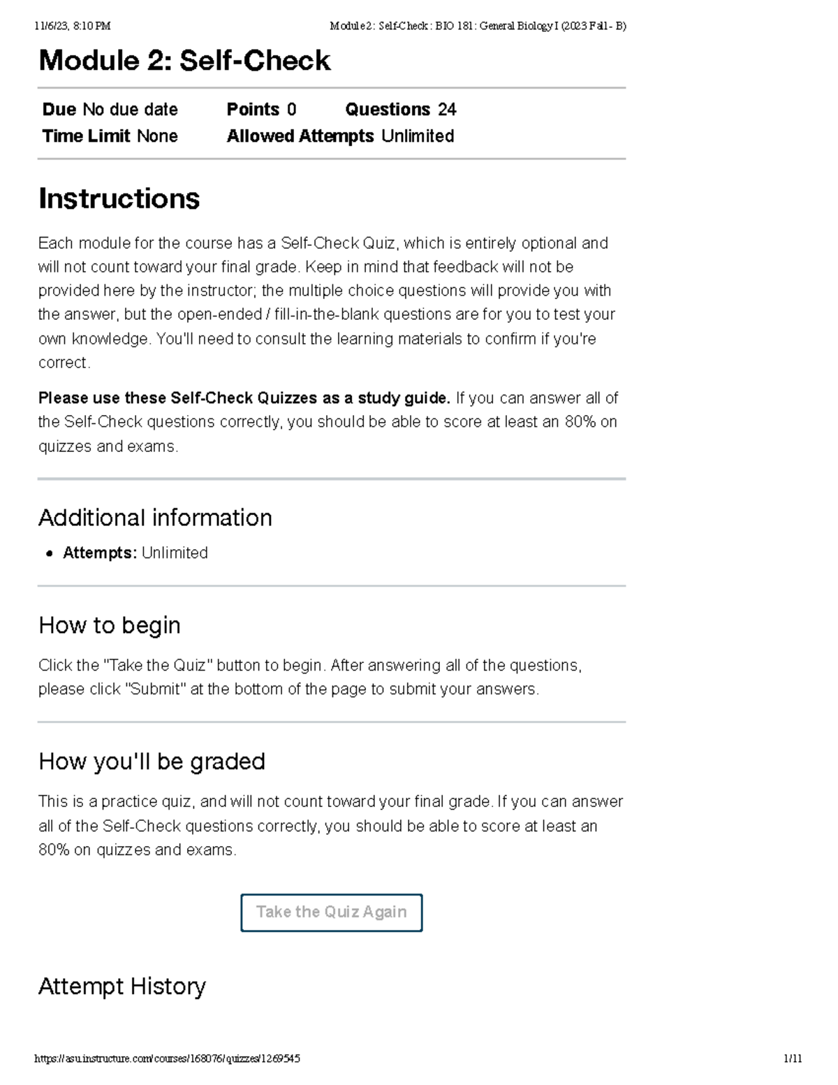 Module 2 Self-Check BIO 181 General Biology I (2023 Fall - B) - Module 2: Self-Check Due No due ...