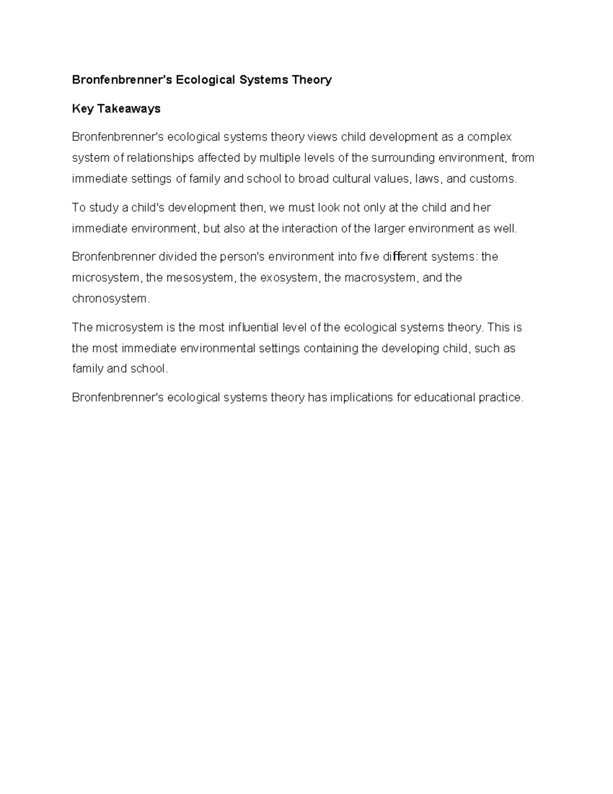 Ecological Systems Theory - To study a child's development then, we ...