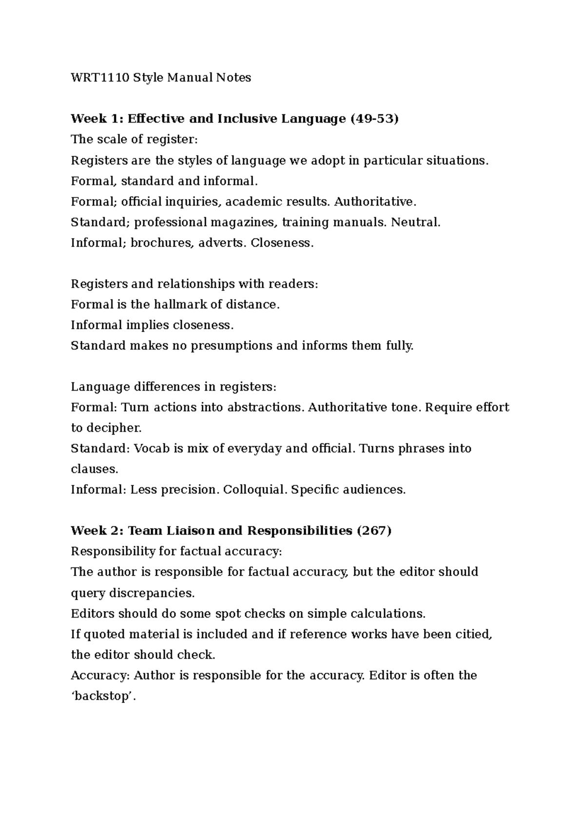 WRT1110 Style Manual Notes - Formal, standard and informal. Formal ...