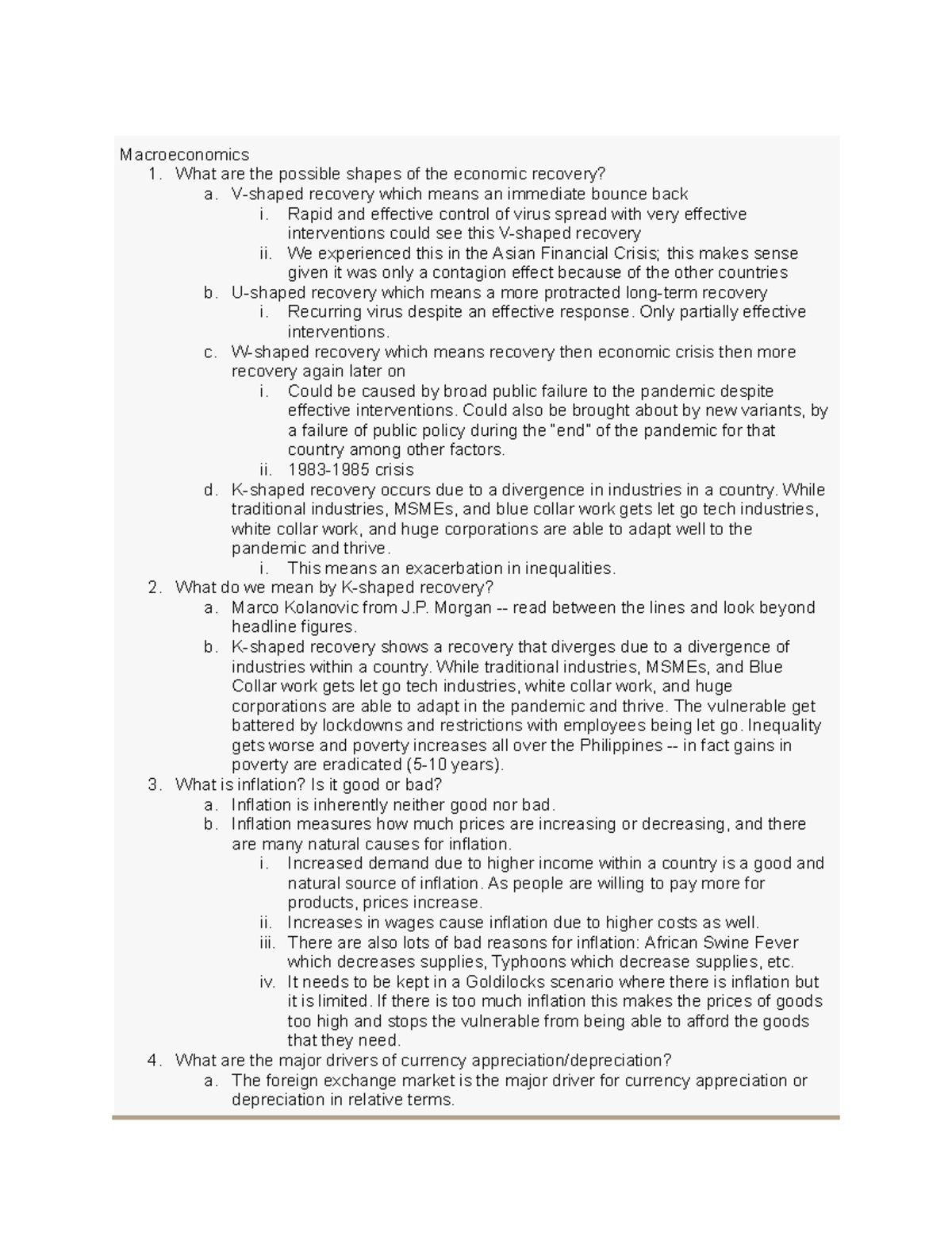 Finance Notes - Macroeconomics 1. What are the possible shapes of the ...