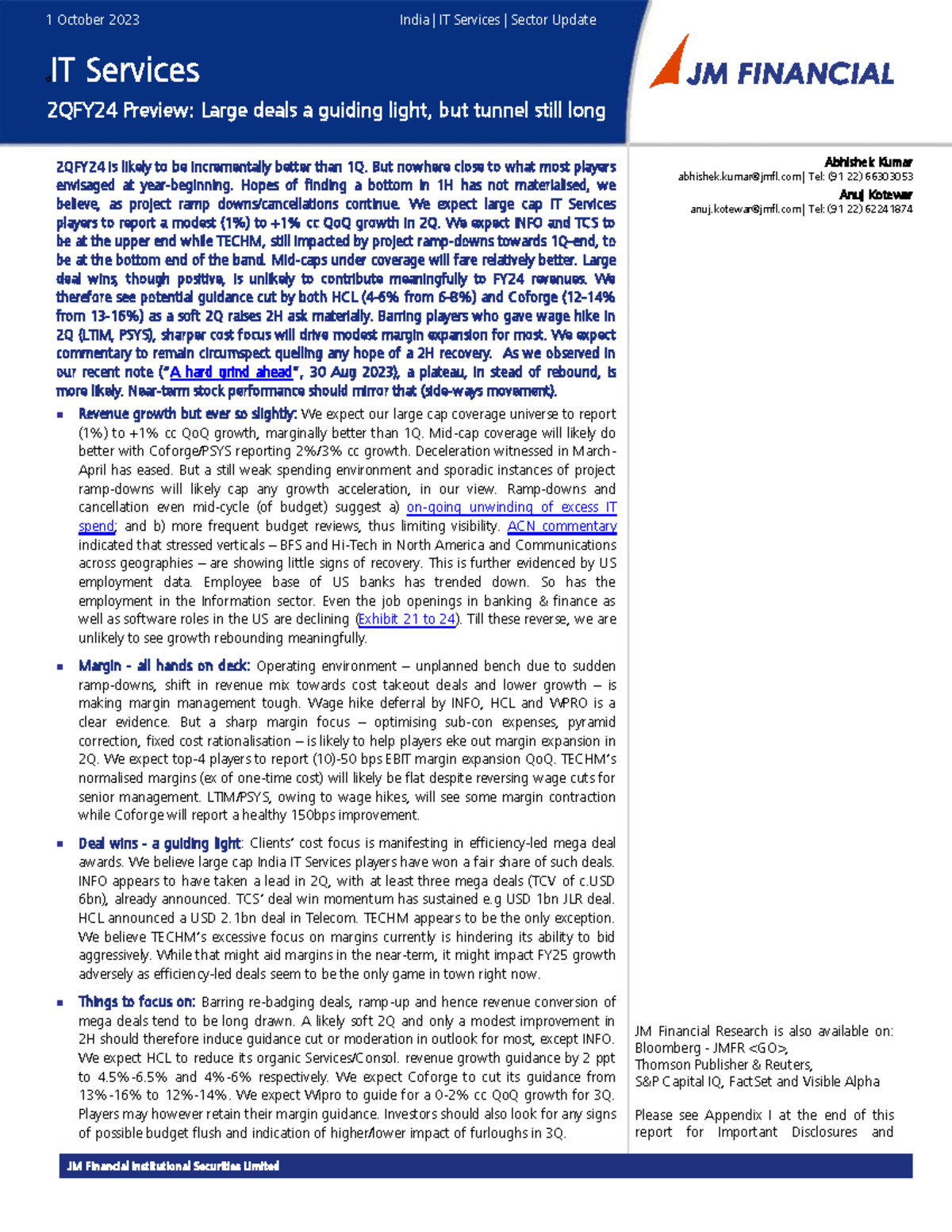 JM Financial on IT Services 2QFY24 Preview Large deals a guiding - JM ...
