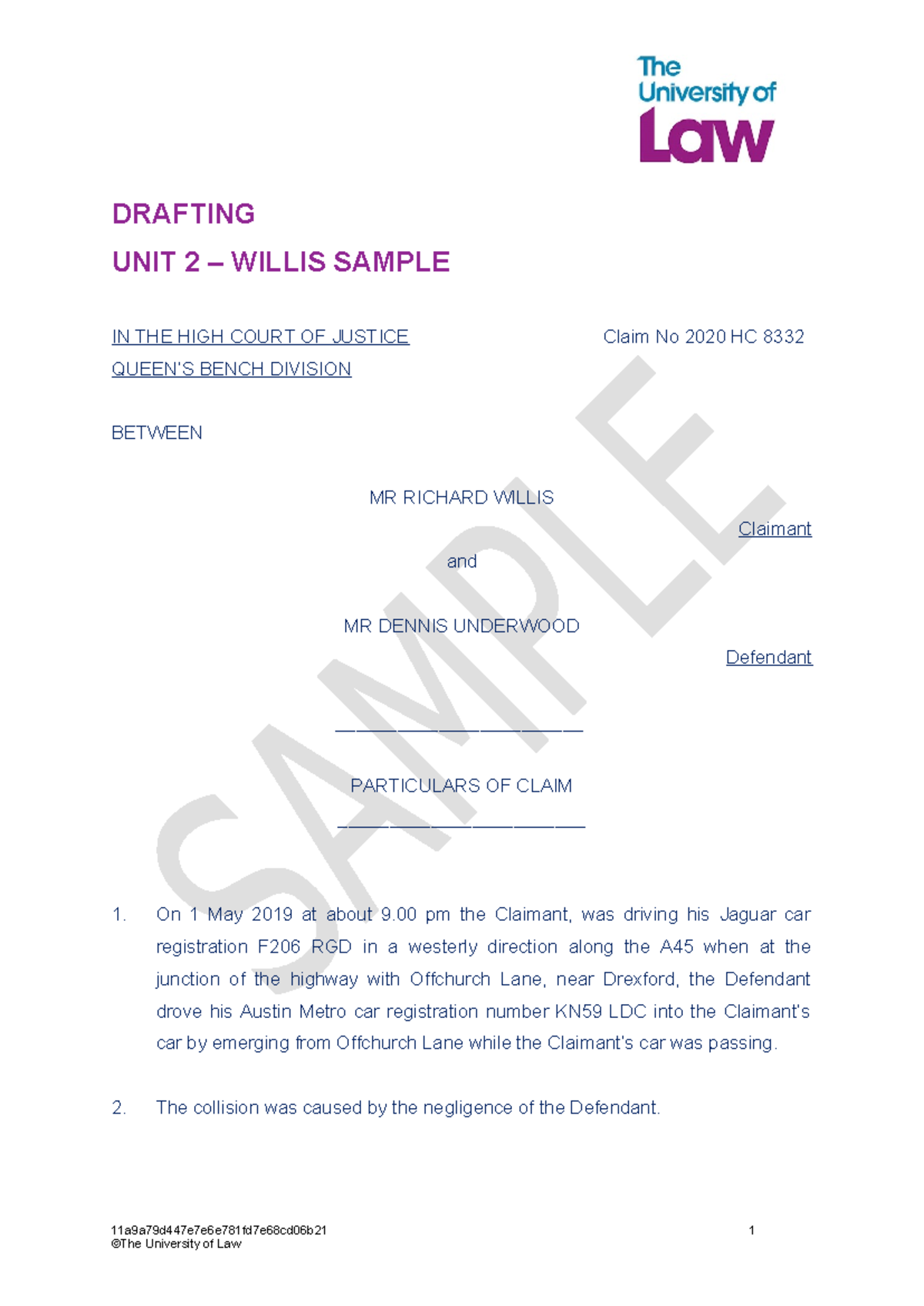 2324 dr unit02 ce02 willis final version - DRAFTING UNIT 2 – WILLIS SAMPLE IN THE HIGH COURT OF ...