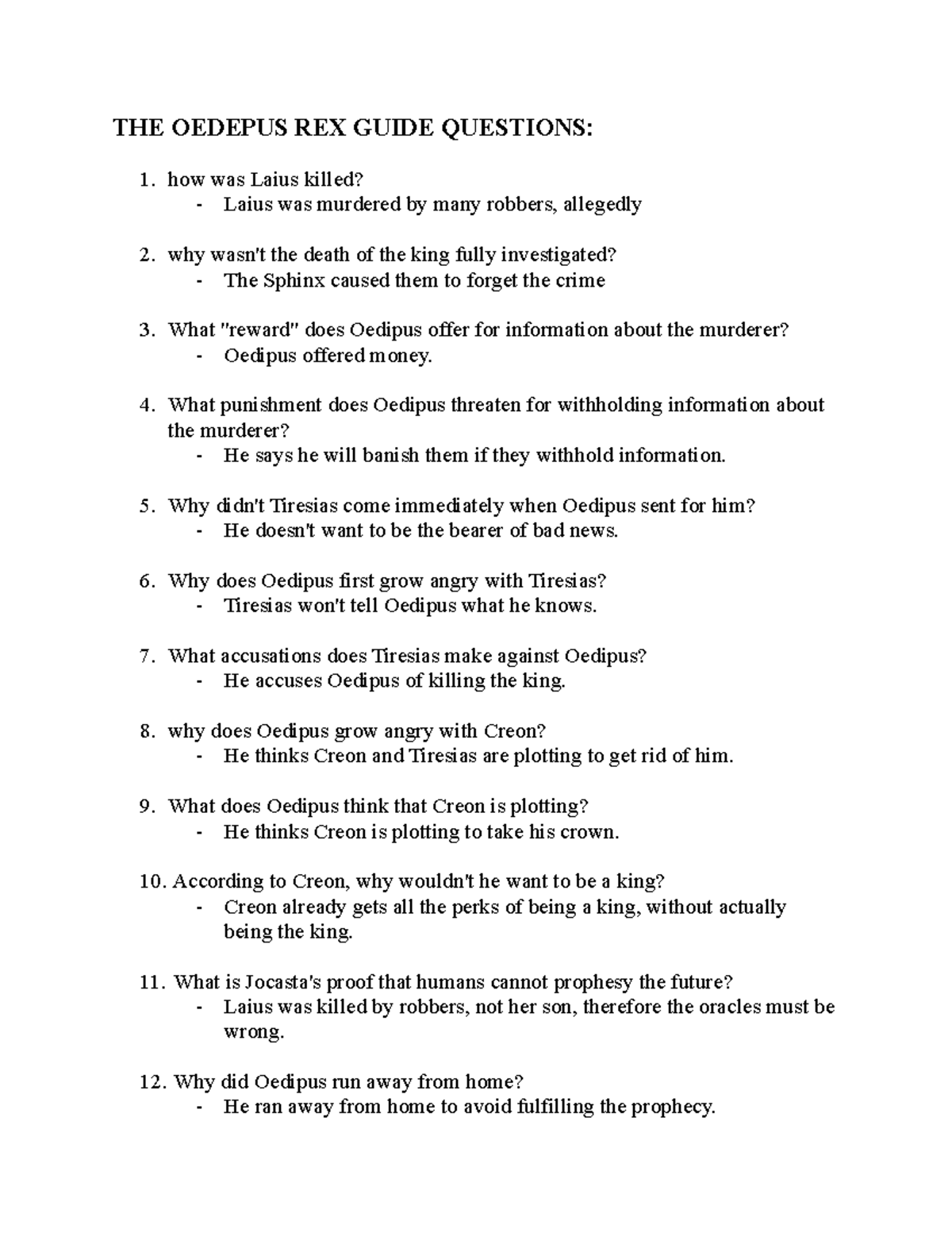 THE Oedepus REX Guide Questions - THE OEDEPUS REX GUIDE QUESTIONS: how ...